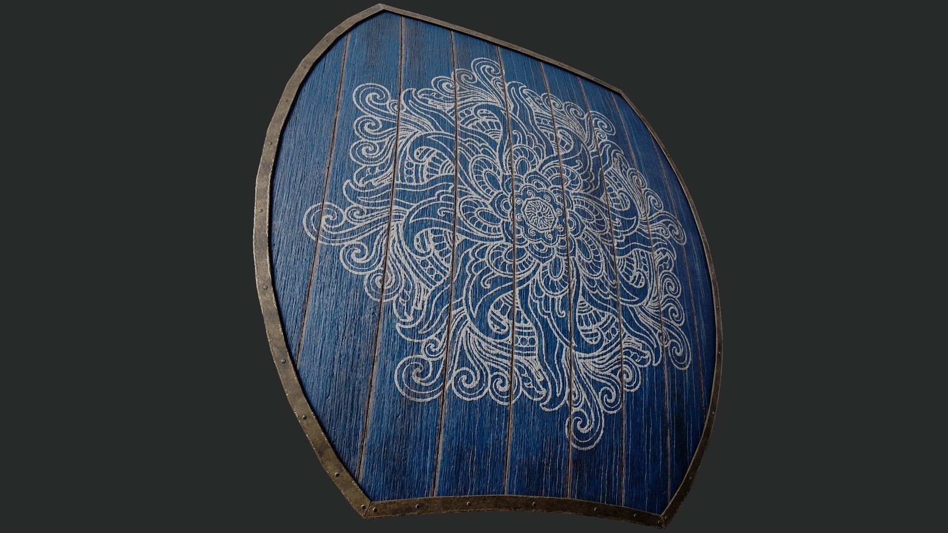3D model Slavic hybrid shield-painted blue with flower symbol VR / AR ...