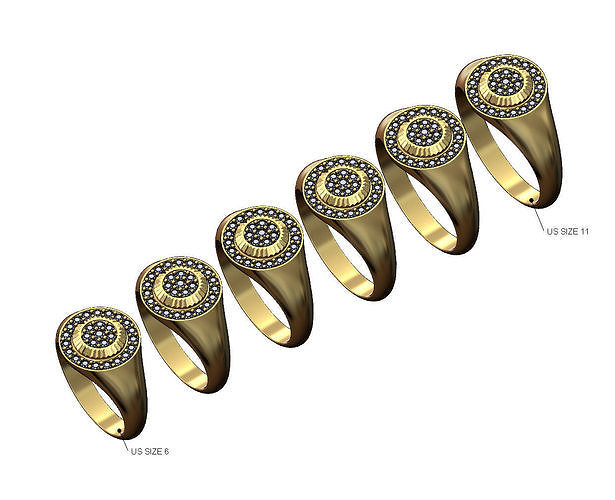 Round fluted diamond cluster signet ring US sizes 6to11 3D model 3D ...