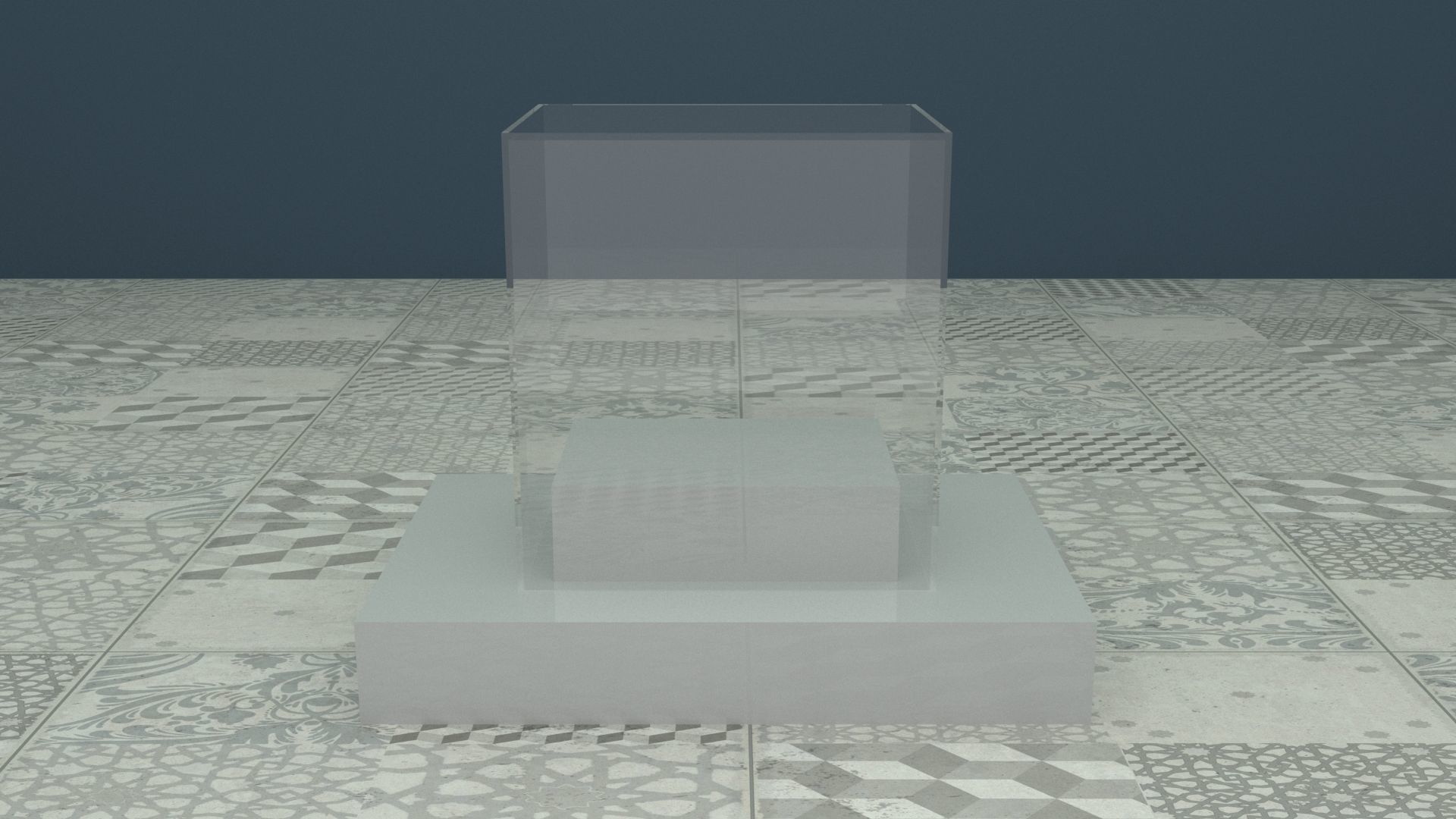 Product stand in a box shape cube inside a transparent glass 3D model ...