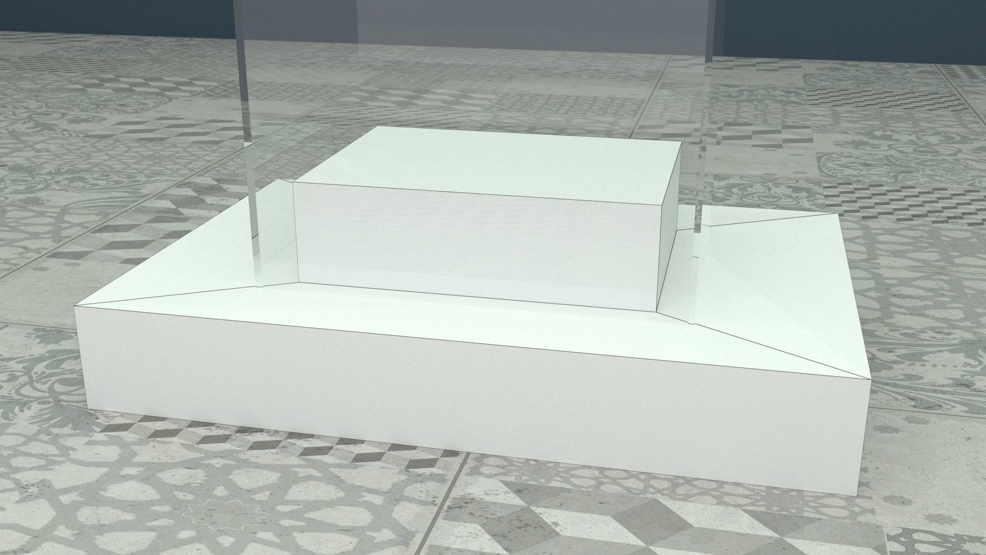 Product stand in a box shape cube inside a transparent glass 3D model ...
