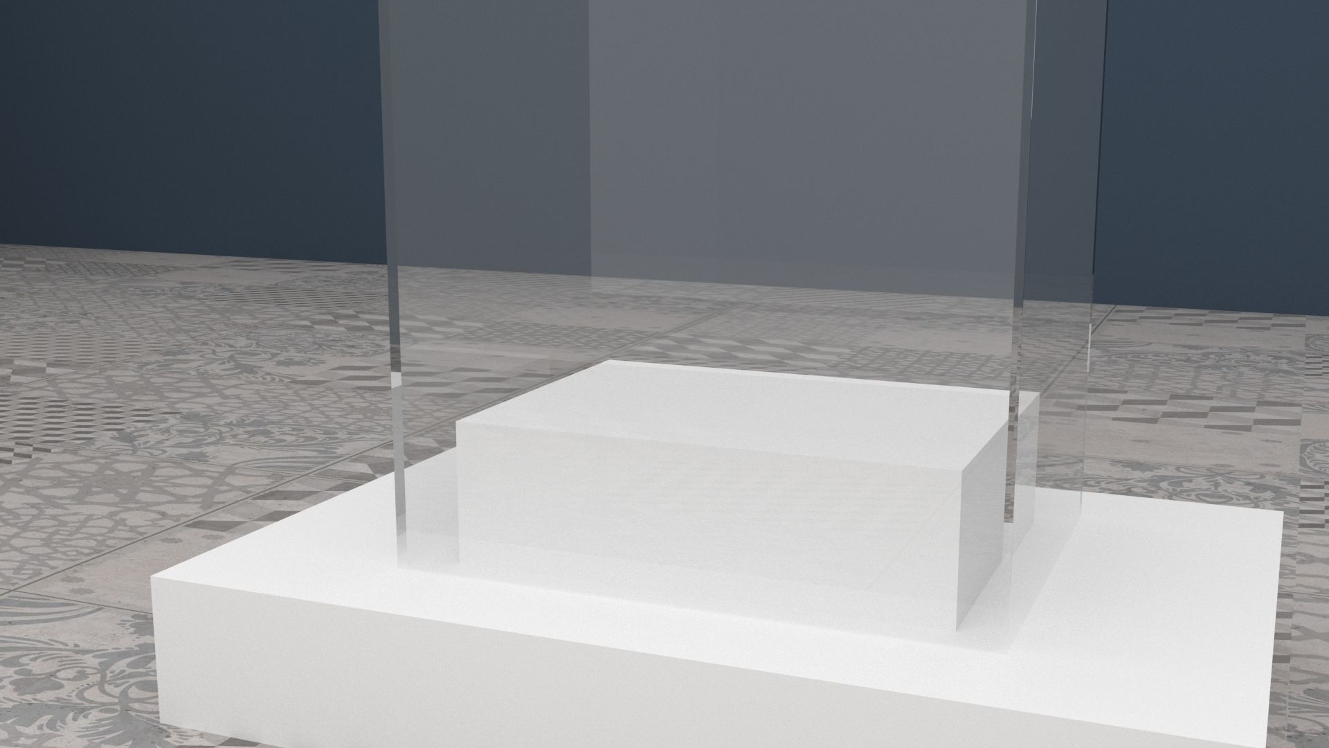 Product stand in a box shape cube inside a transparent glass 3D model ...