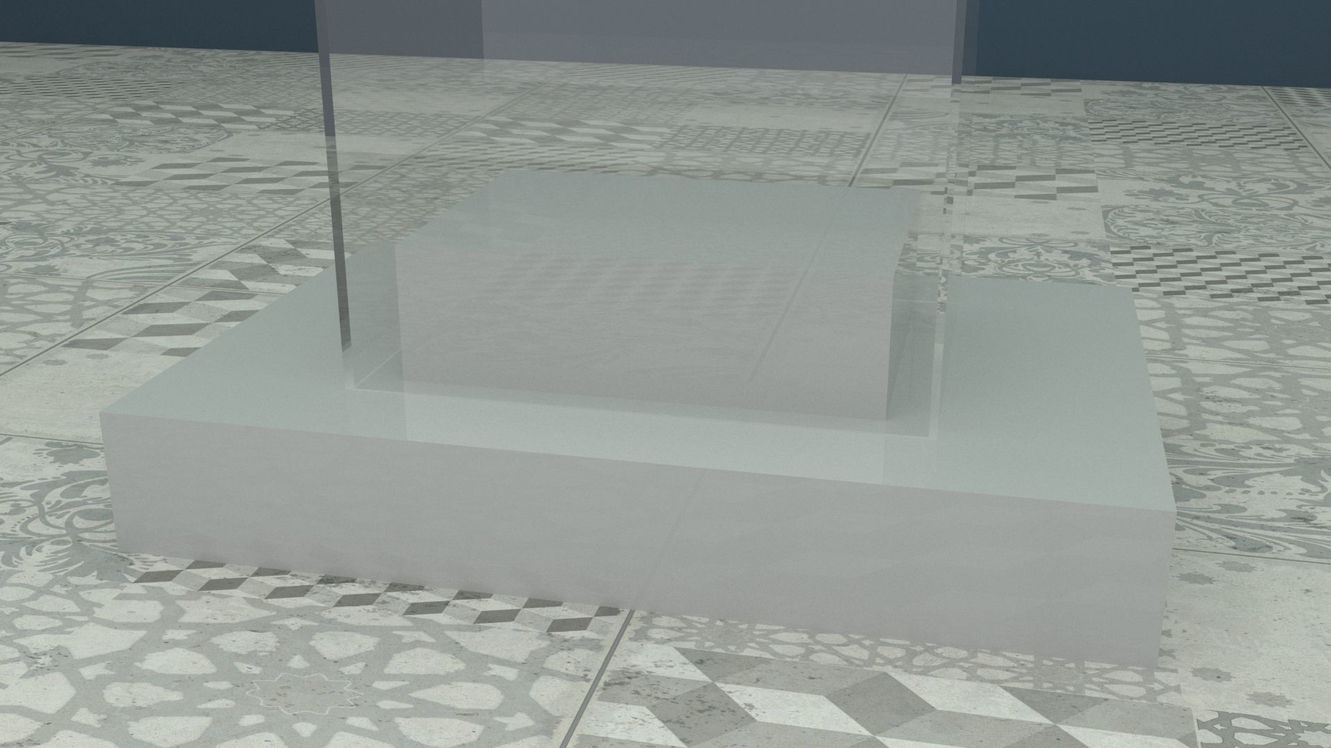 Product stand in a box shape cube inside a transparent glass 3D model ...