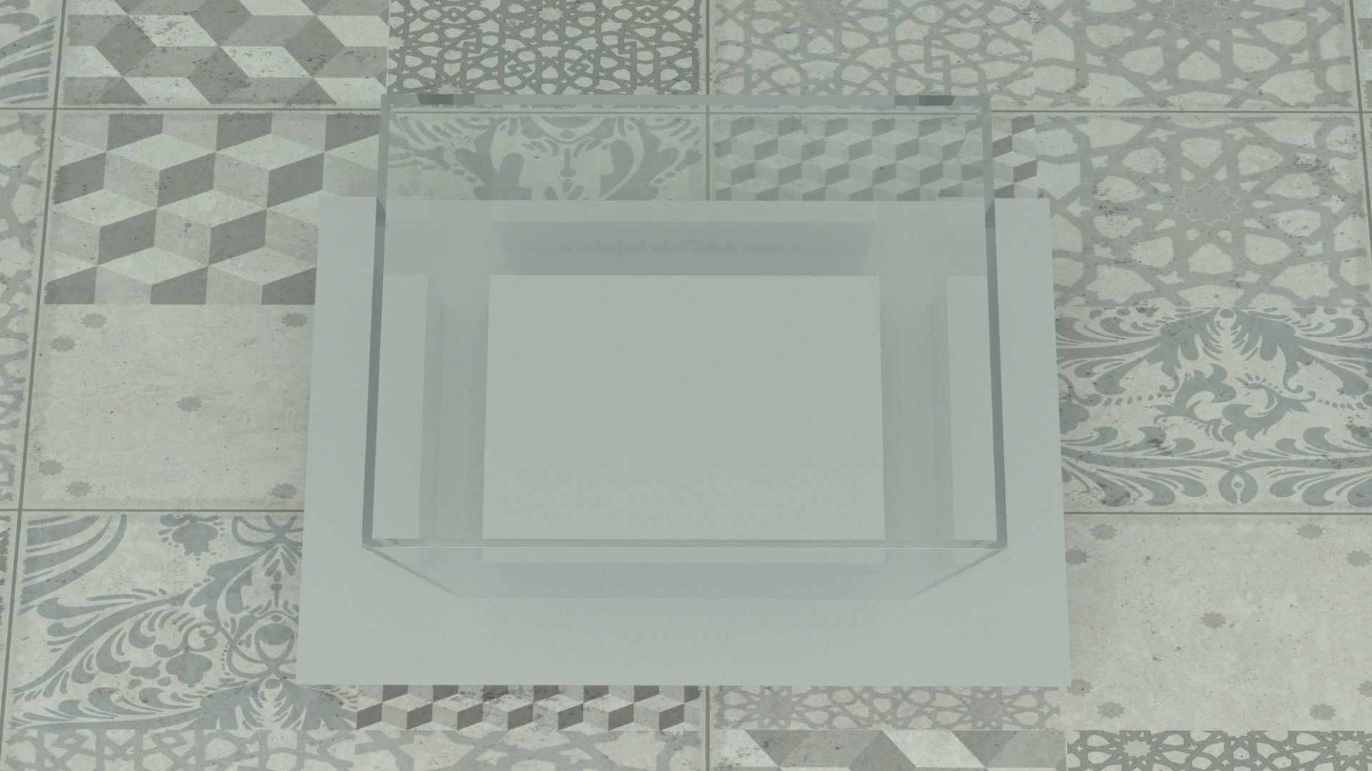 Product stand in a box shape cube inside a transparent glass 3D model ...