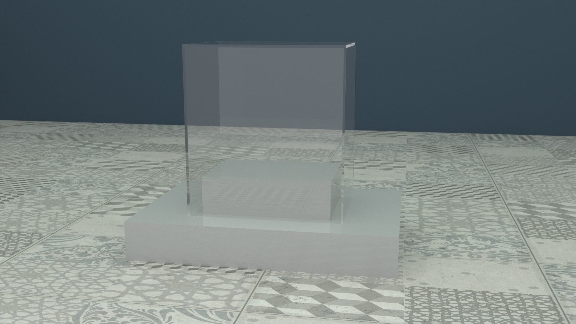 Product stand in a box shape cube inside a transparent glass 3D model ...