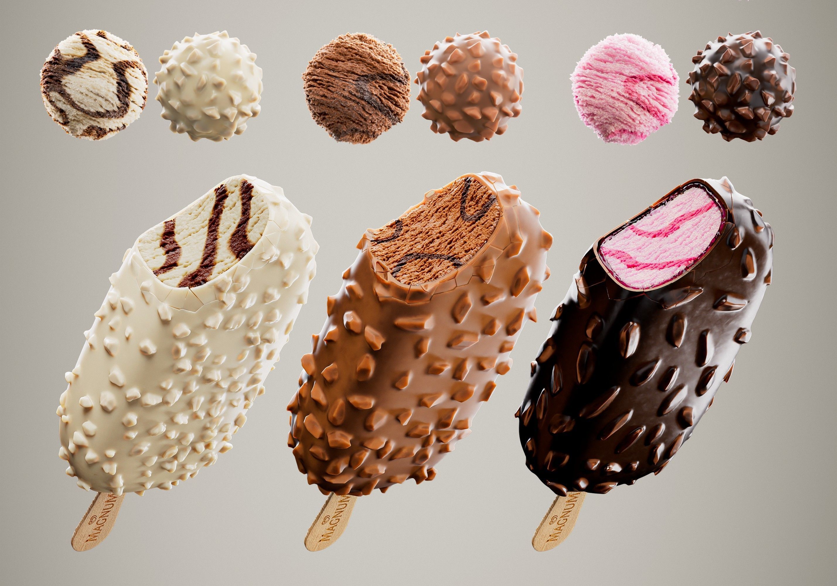 6 Magnum Ice creams and 2 Scene setups 3D model | CGTrader