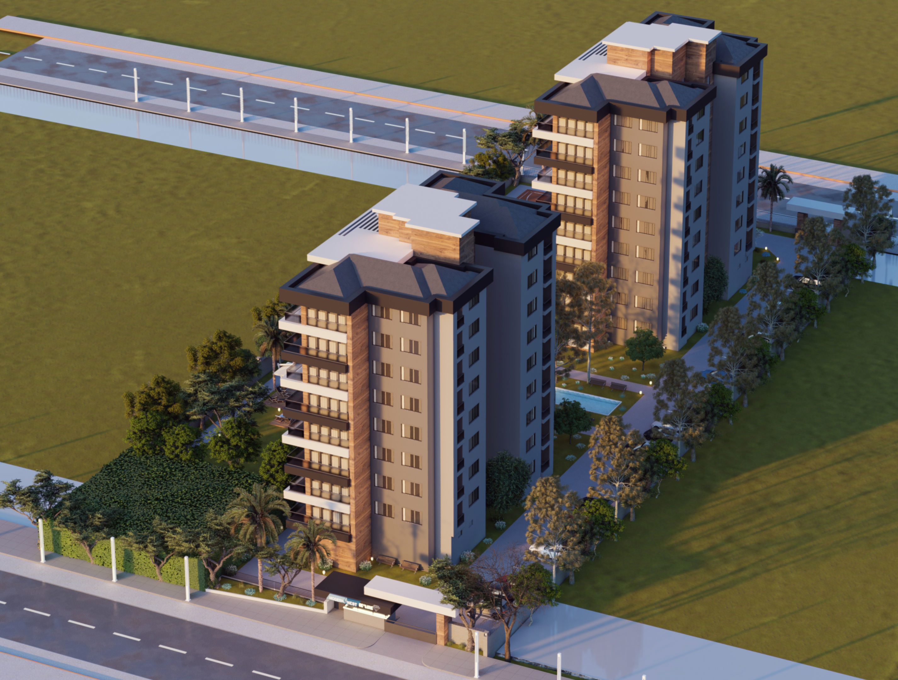 Modern two-block multi-storey site project 3D model | CGTrader