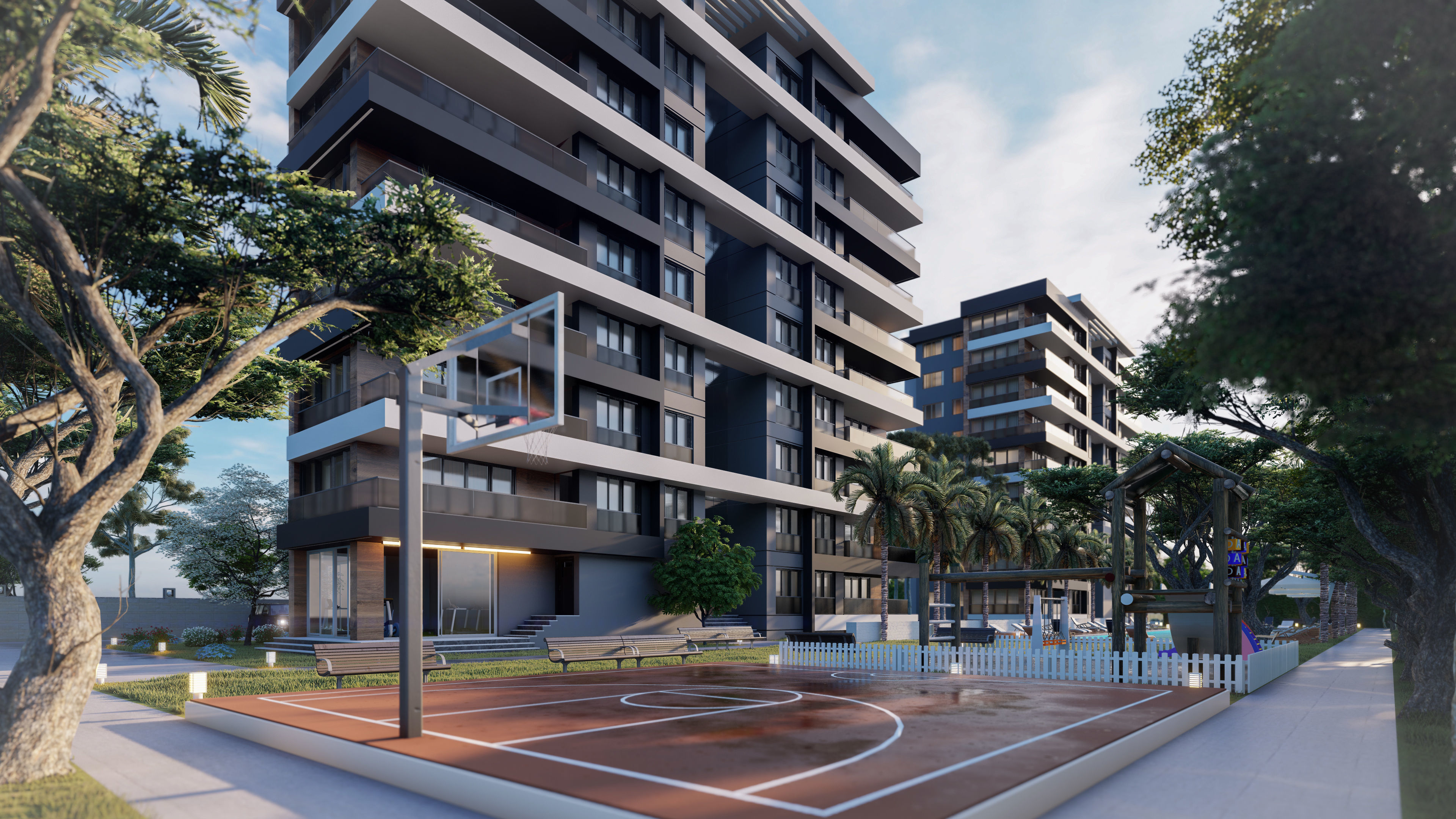 Modern two-block multi-storey site project 3D model | CGTrader