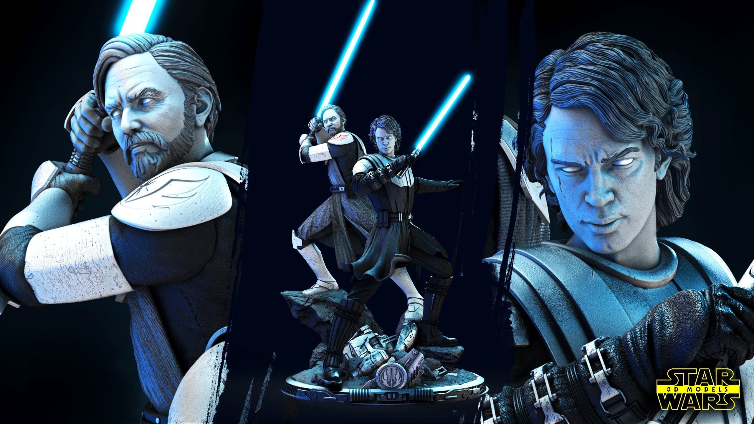 The Anakin and Obi Wan Diorama Star Wars 3D Models 3D model 3D ...