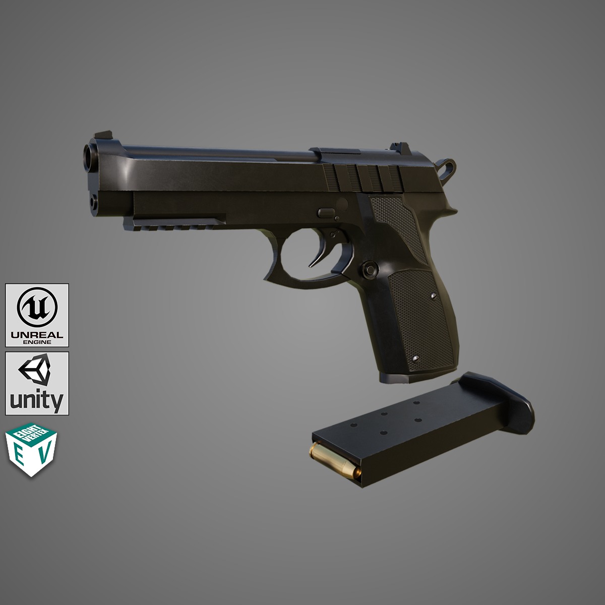 3D model Pistol 01 Black Generic All PBR Unity UE Textures Included VR ...