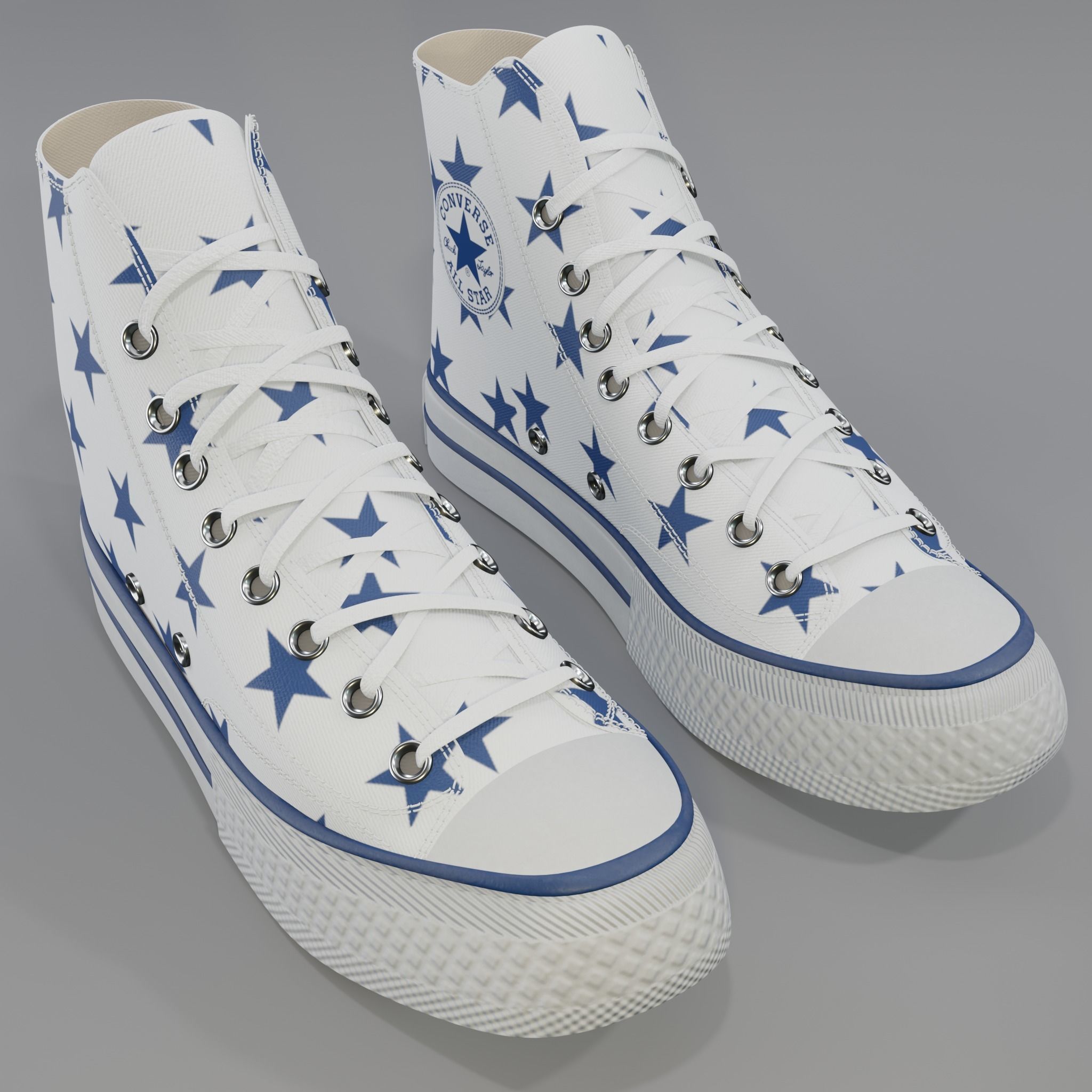 Basketball Leather Shoes Converse All Star White Blue Stars 3D model ...