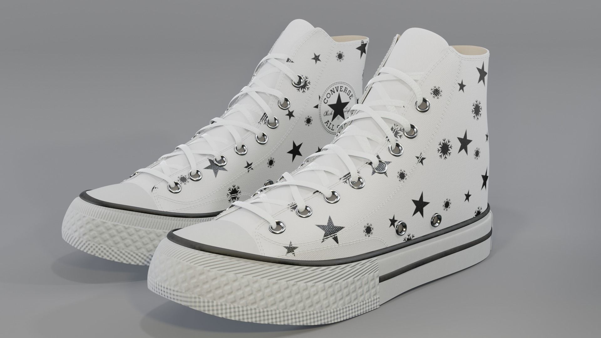 Basketball Leather Shoes Converse All Star White Star Snowflakes 3D ...