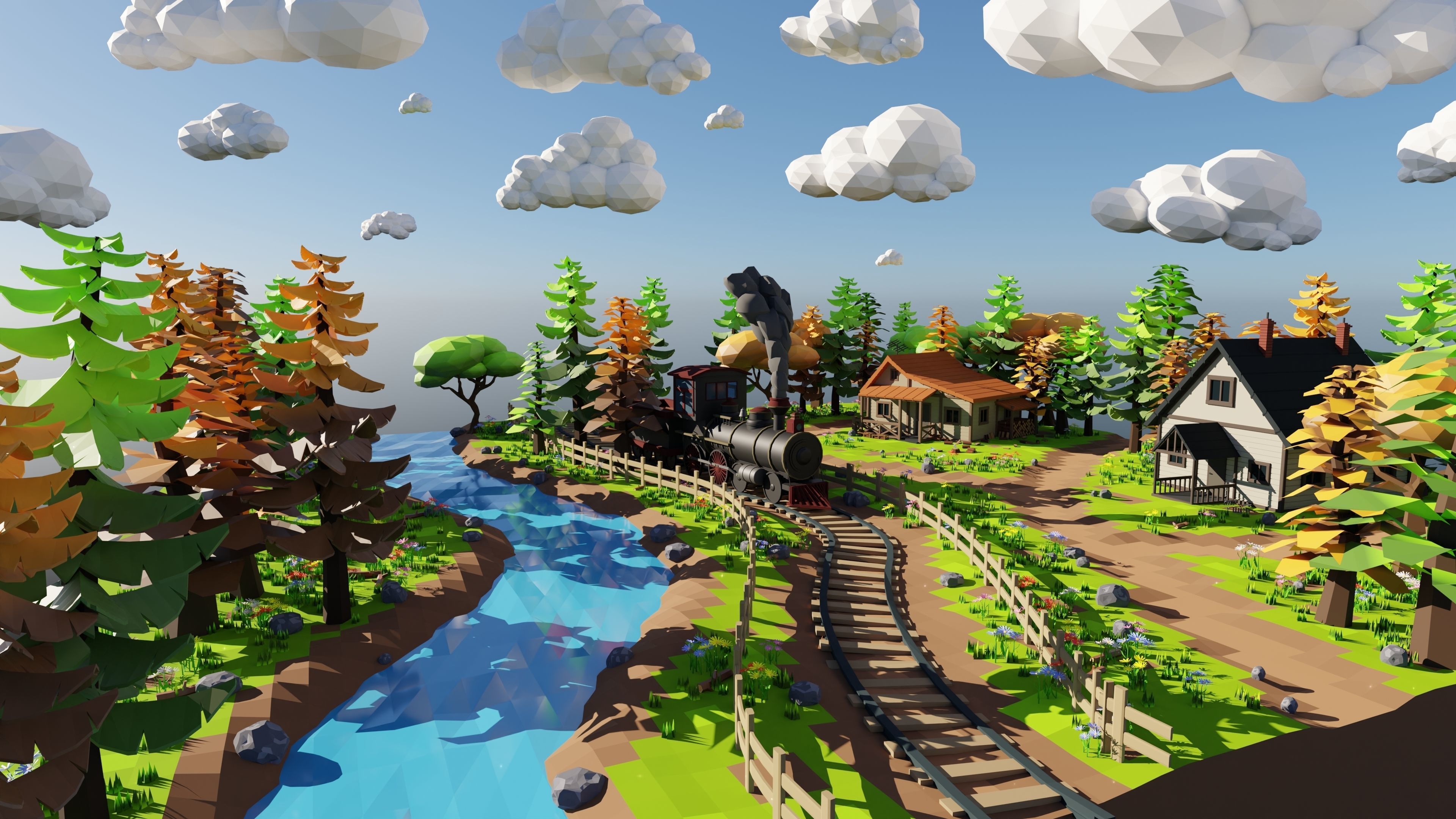 Isometric Train Scene 3D model | CGTrader