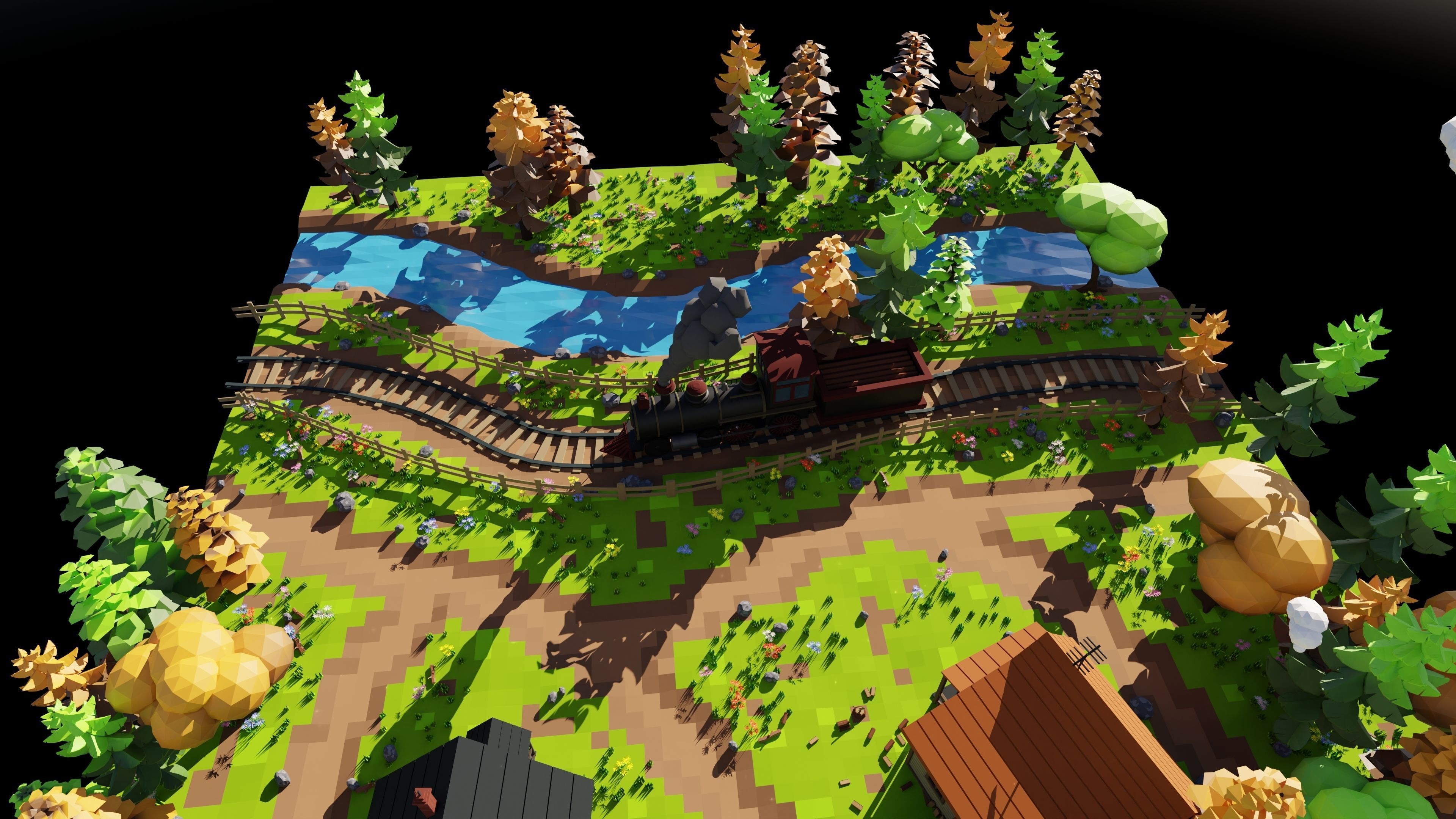 Isometric Train Scene 3D model | CGTrader