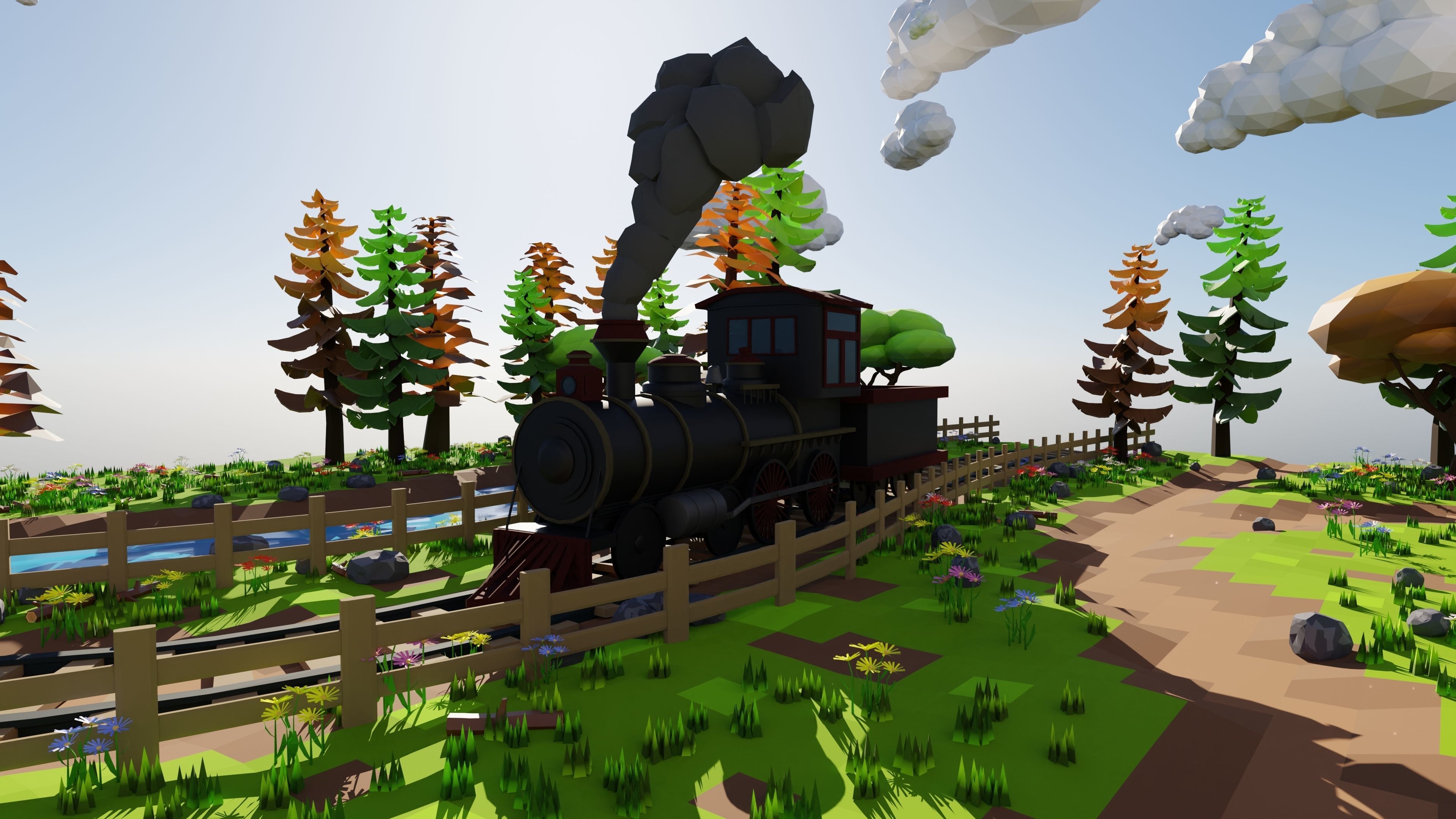 Isometric Train Scene 3D model | CGTrader
