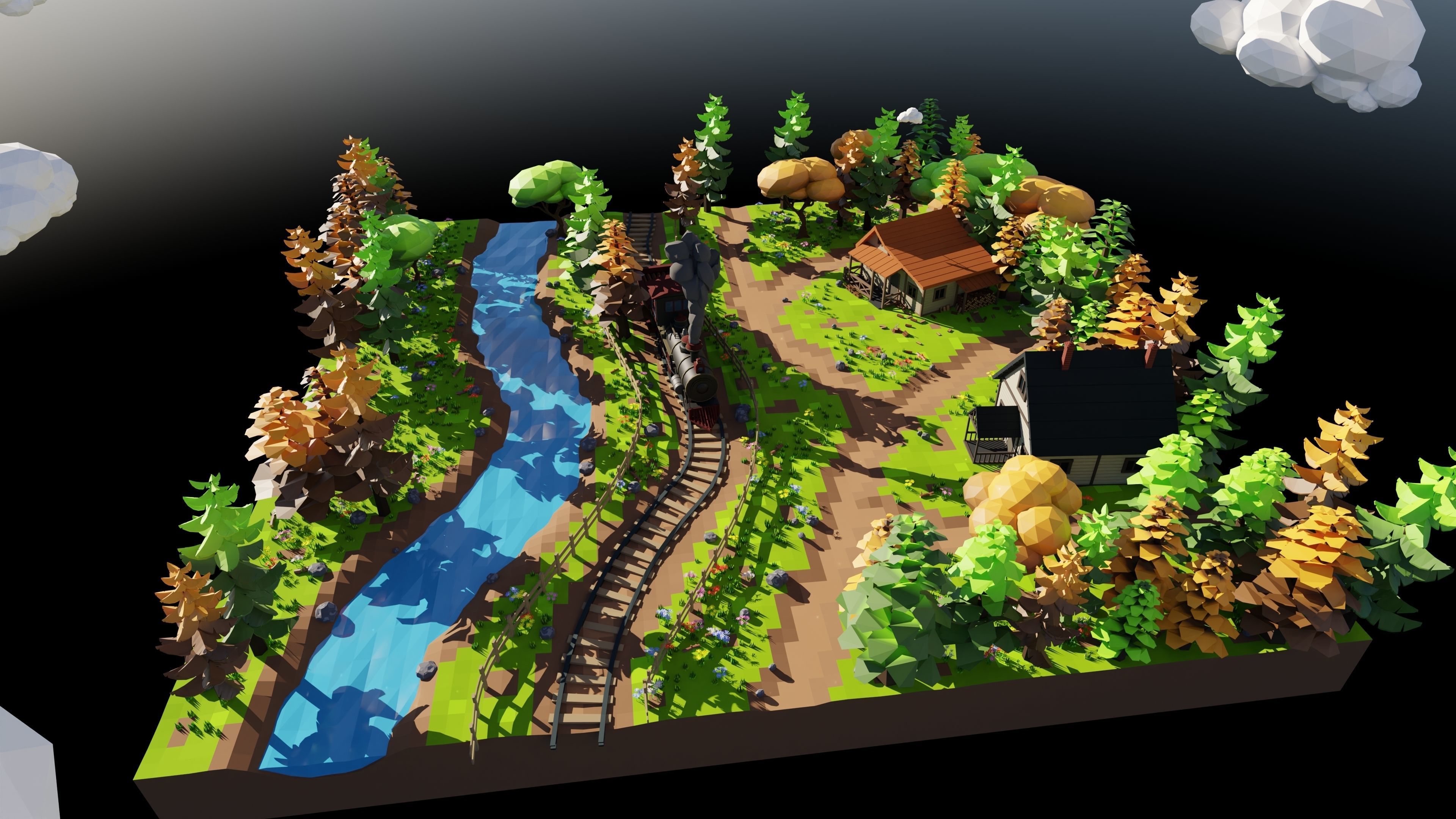 Isometric Train Scene 3D model | CGTrader