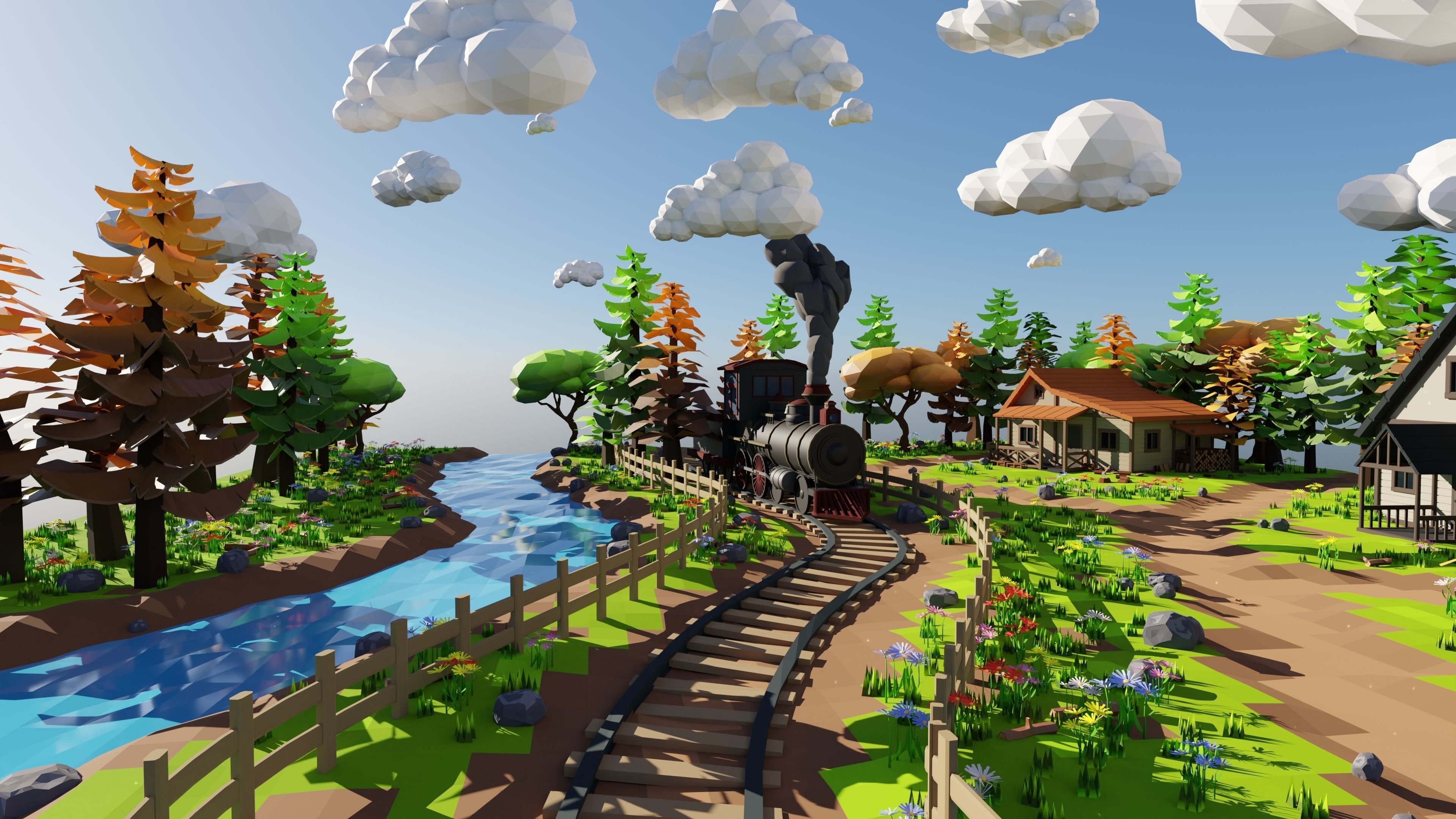 Isometric Train Scene 3D model | CGTrader