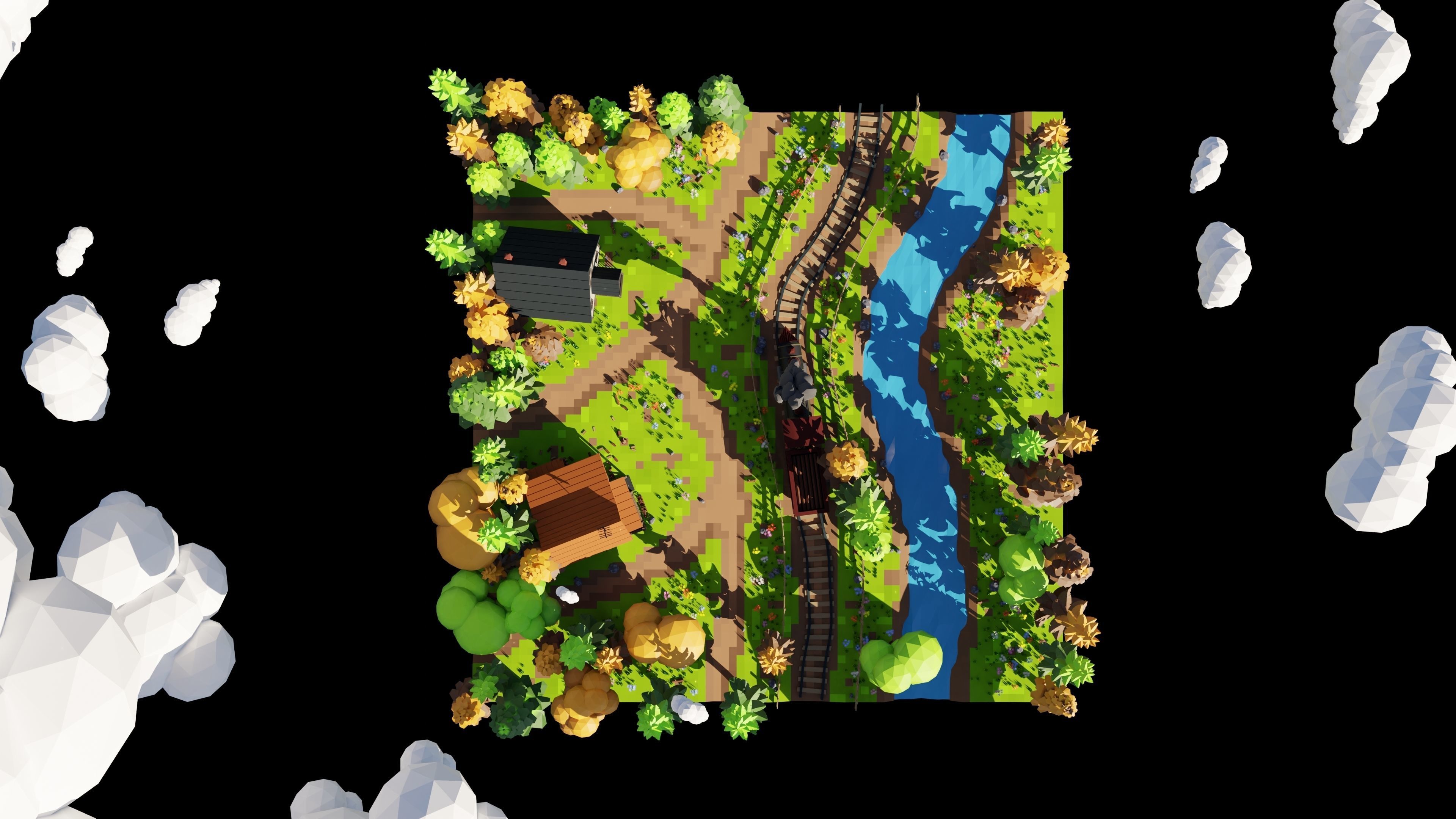 Isometric Train Scene 3D model | CGTrader