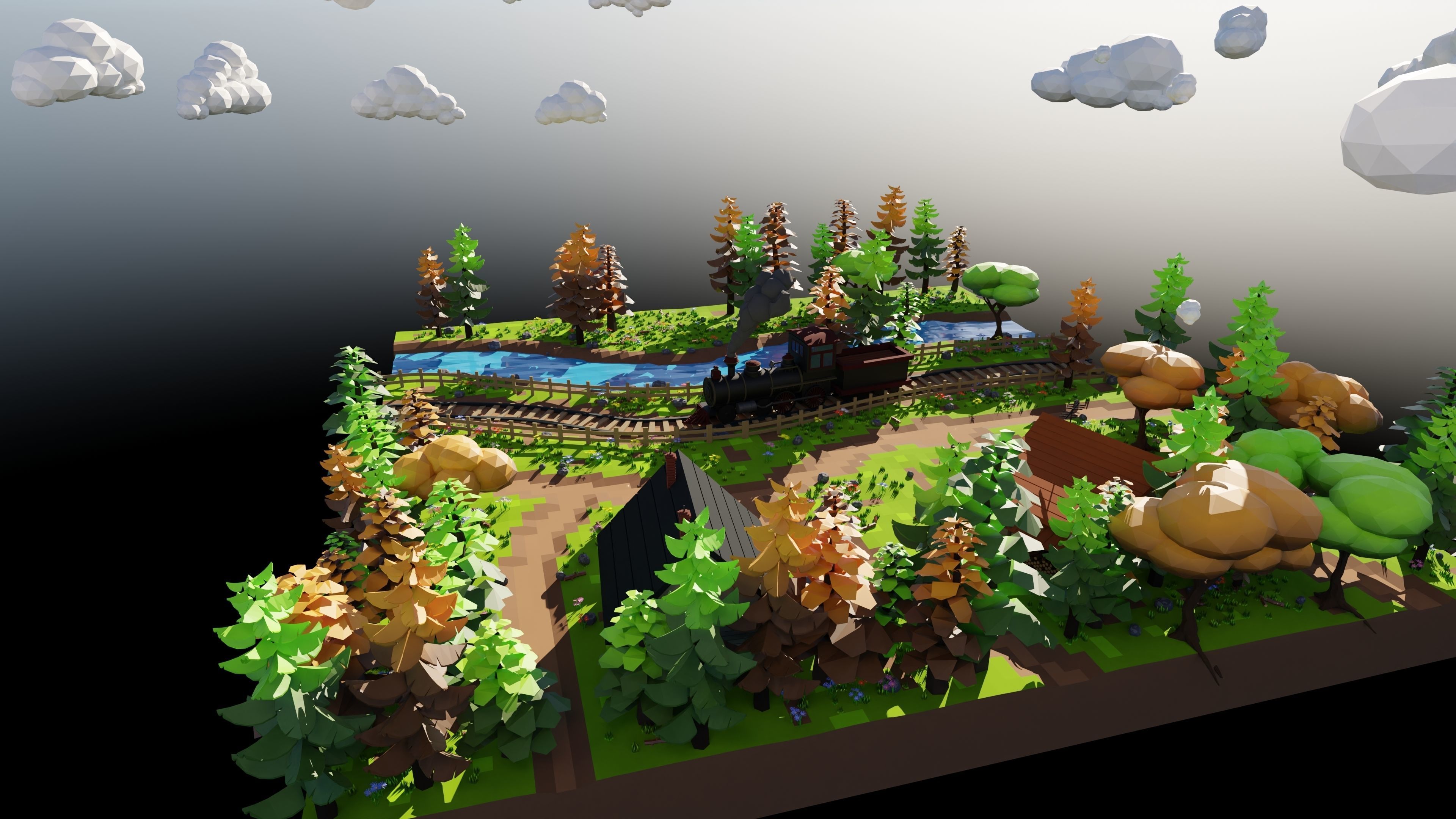 Isometric Train Scene 3D model | CGTrader