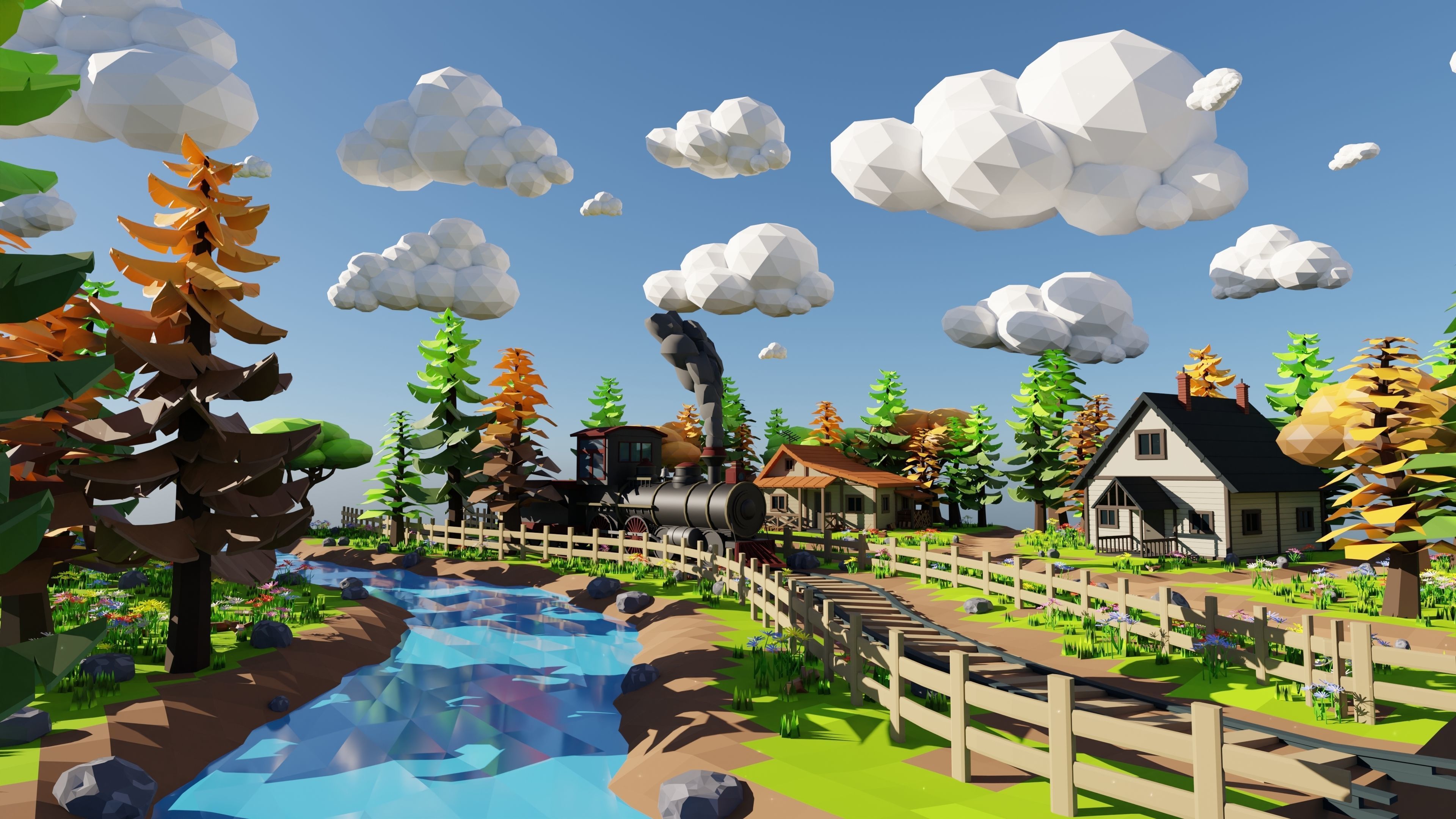 Isometric Train Scene 3D model | CGTrader