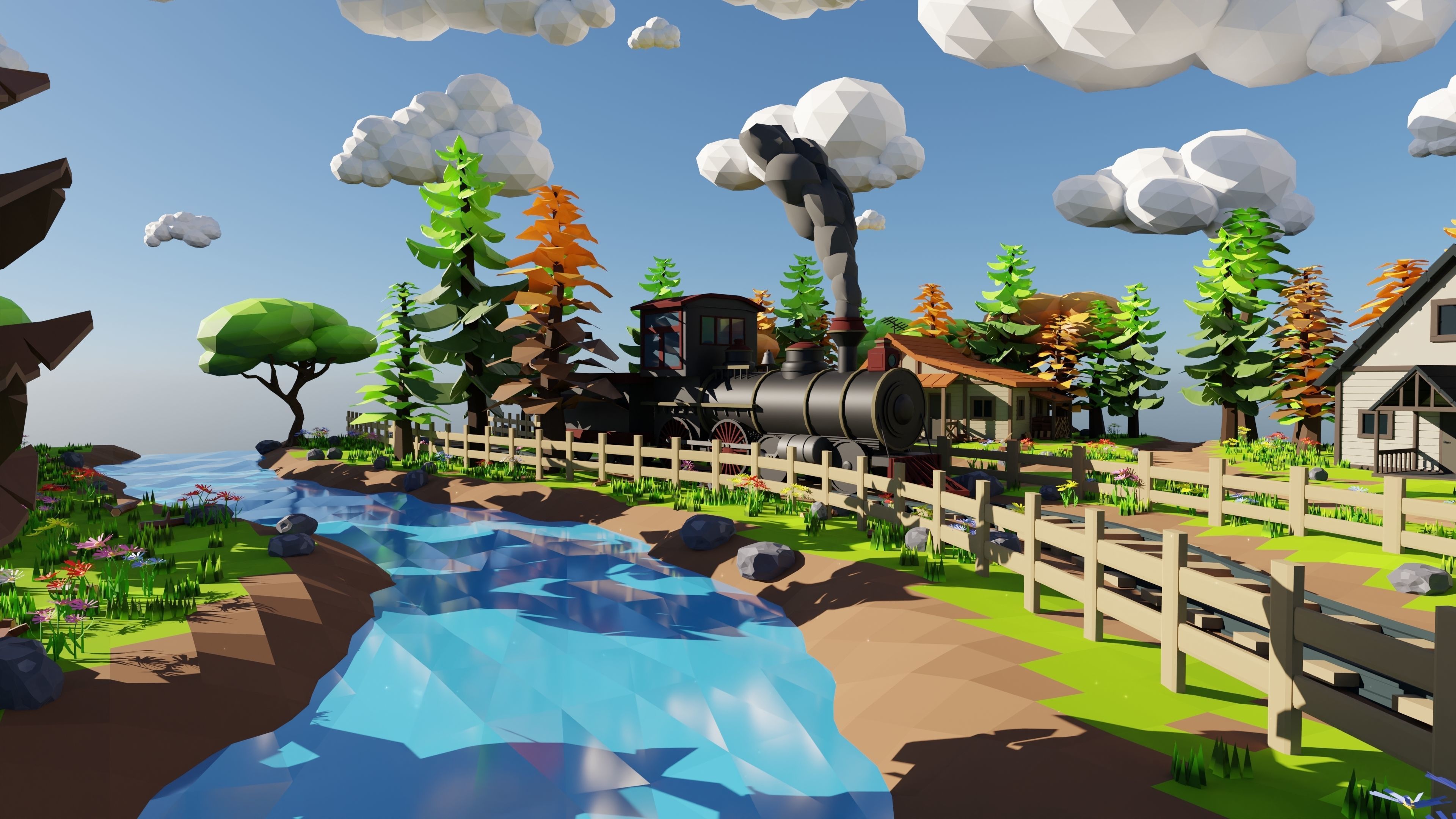 Isometric Train Scene 3D model | CGTrader