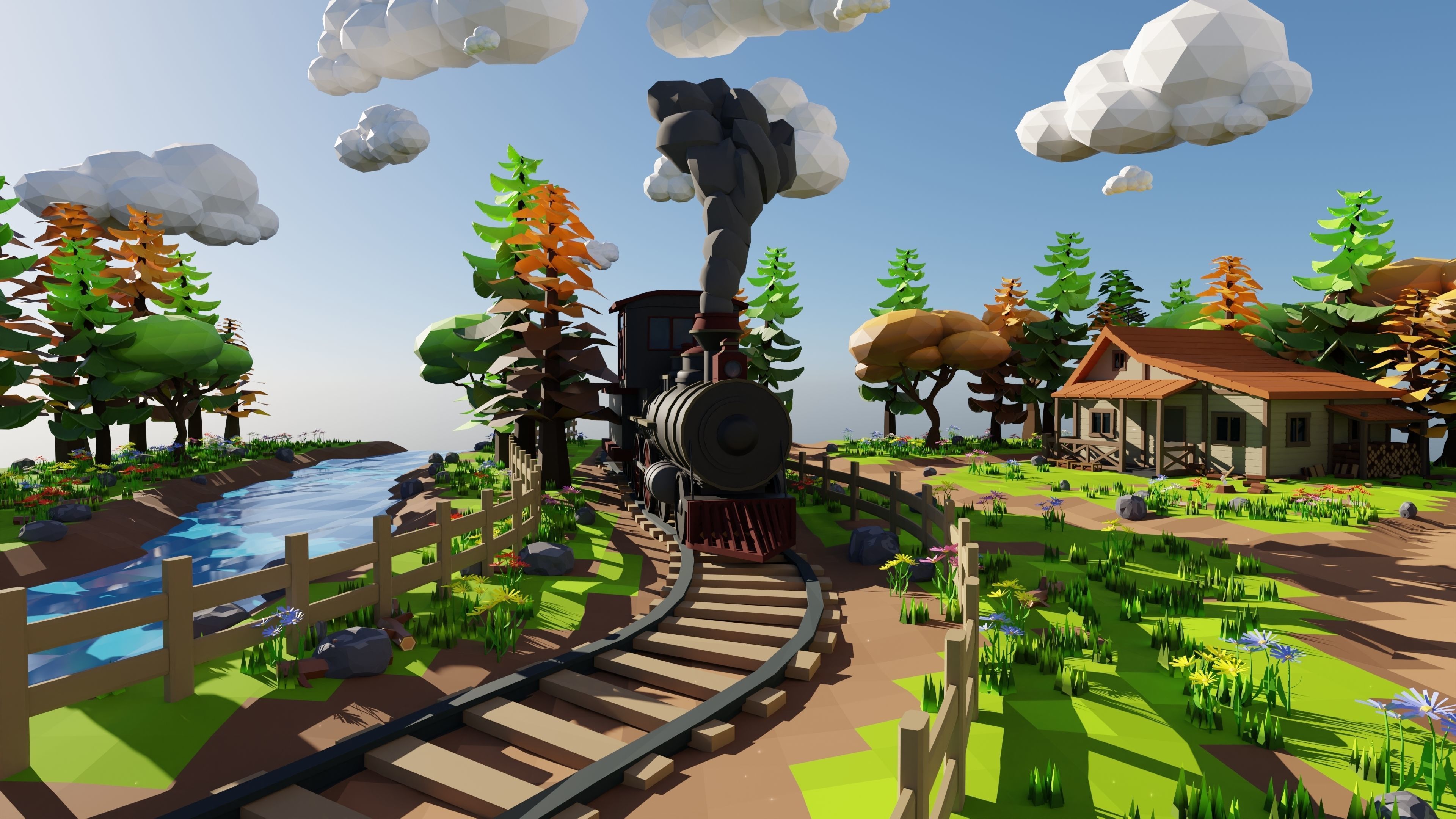 Isometric Train Scene 3D model | CGTrader