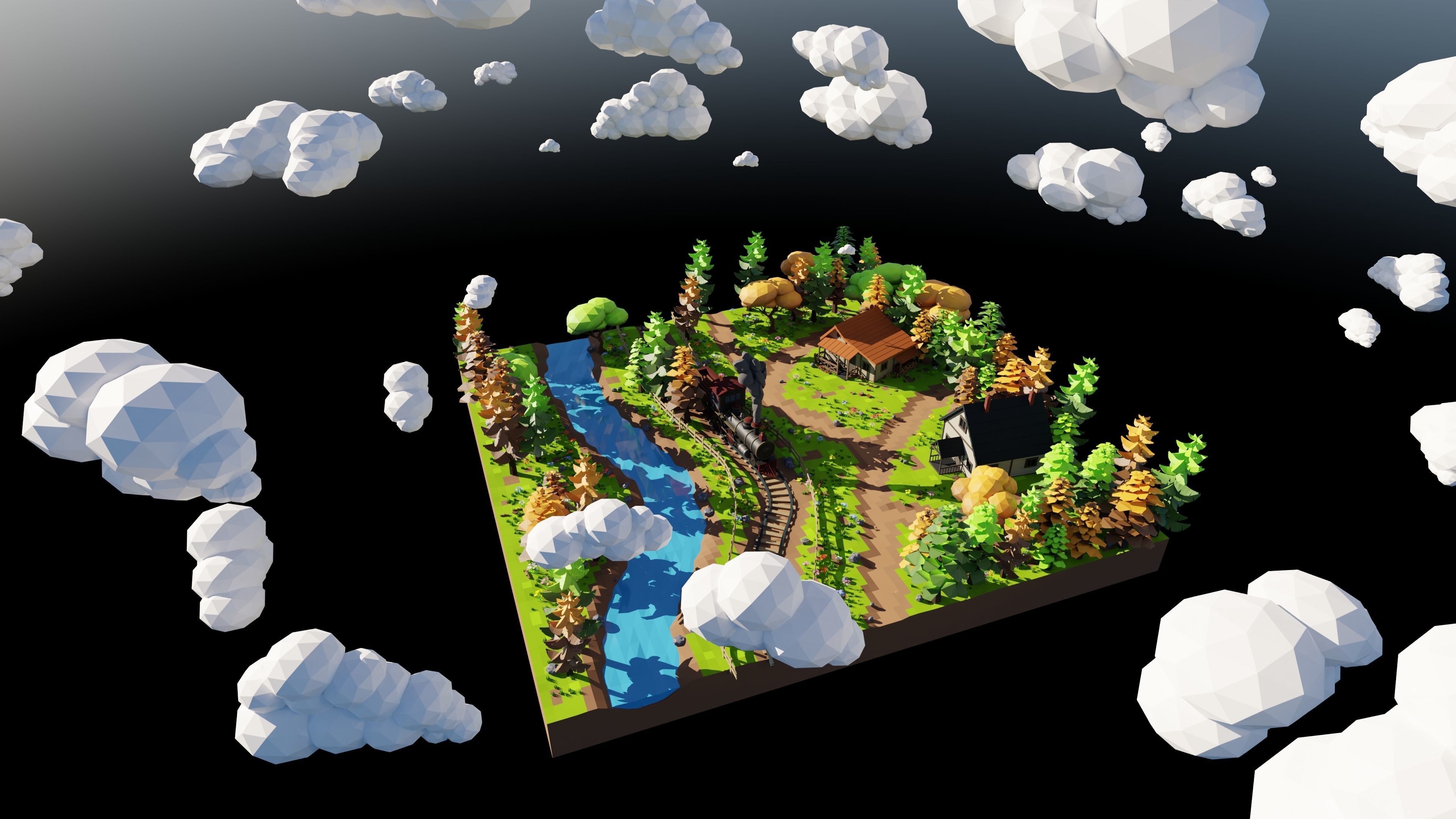 Isometric Train Scene 3D model | CGTrader
