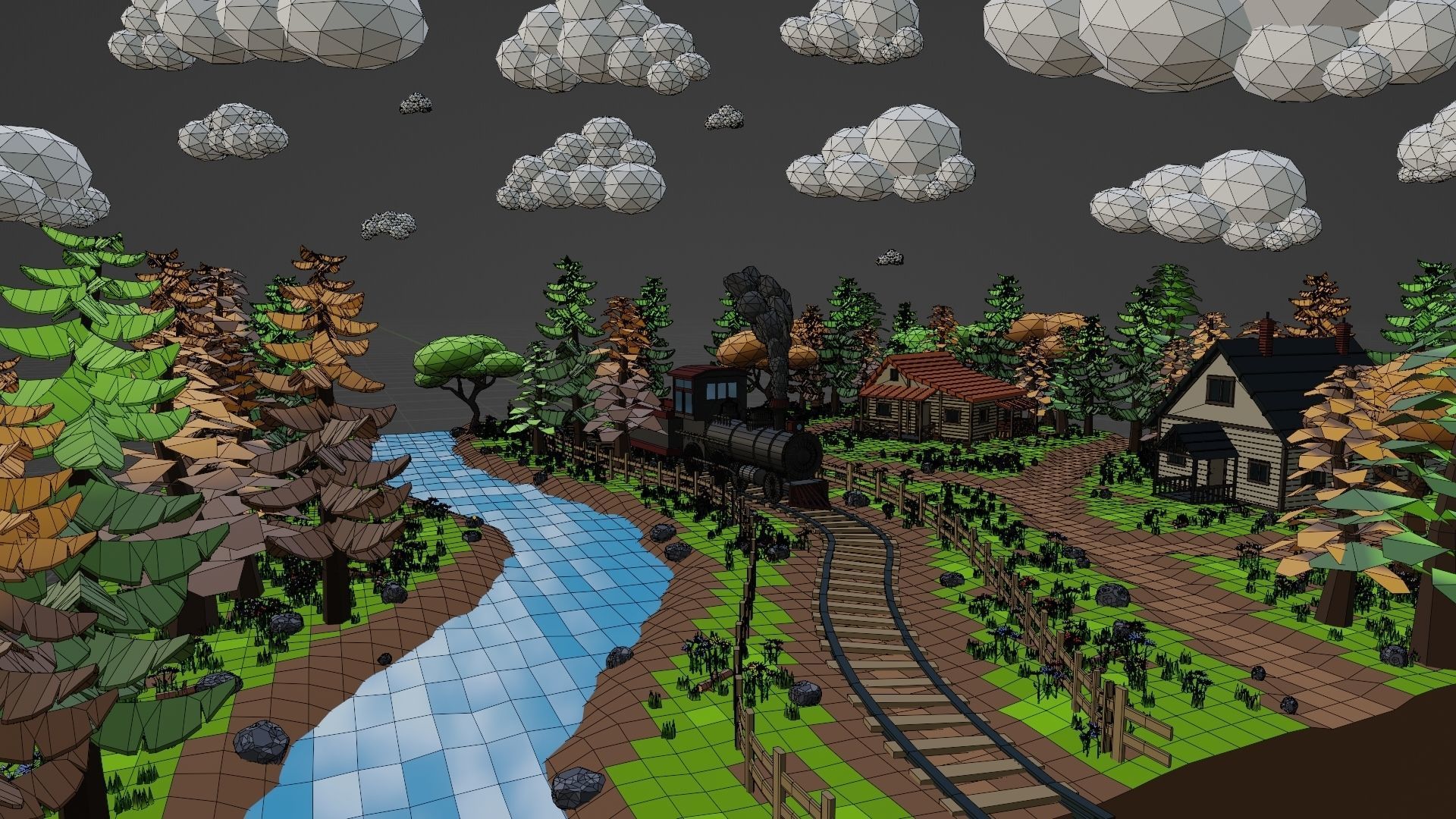 Isometric Train Scene 3D model | CGTrader