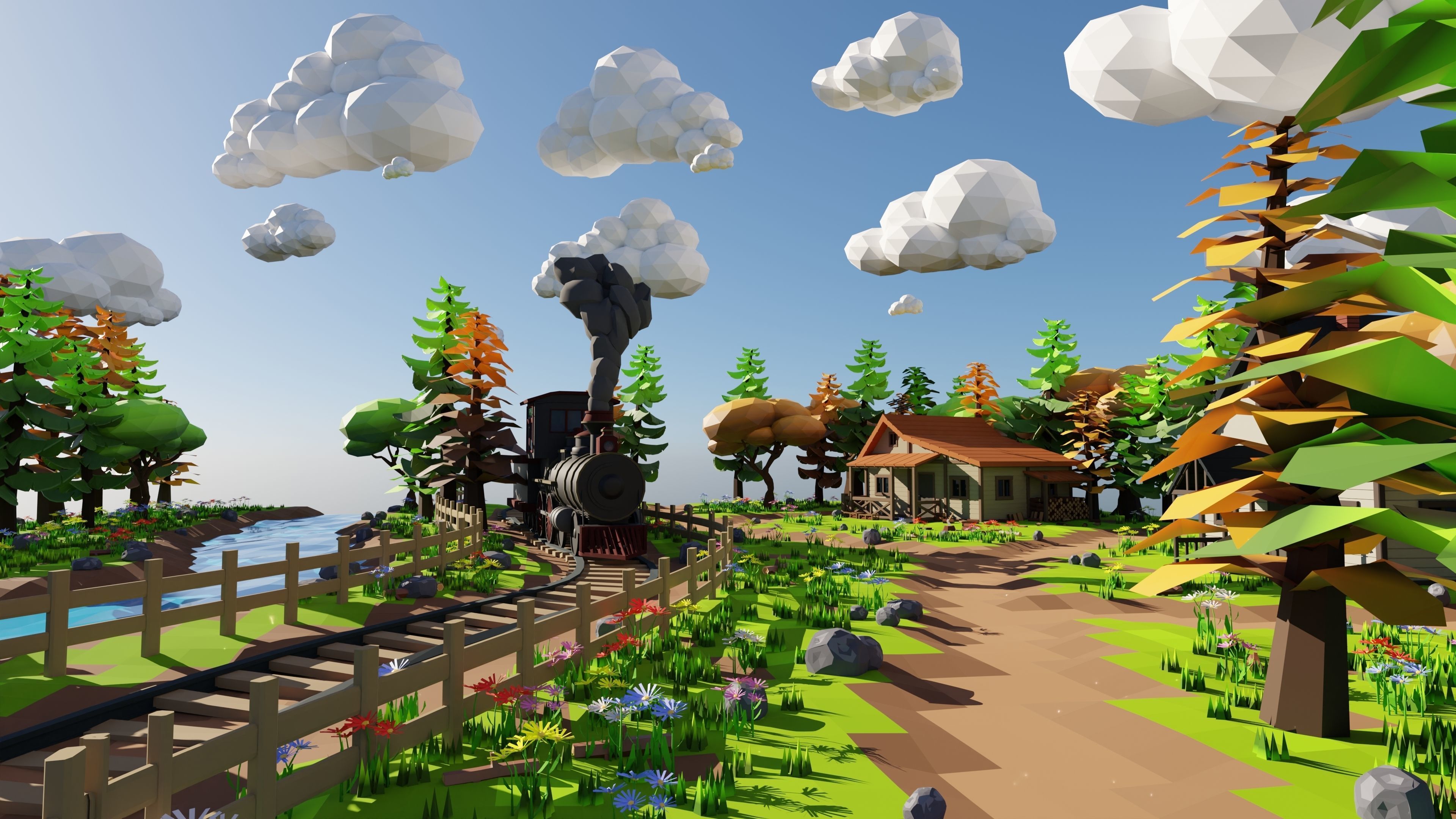 Isometric Train Scene 3D model | CGTrader