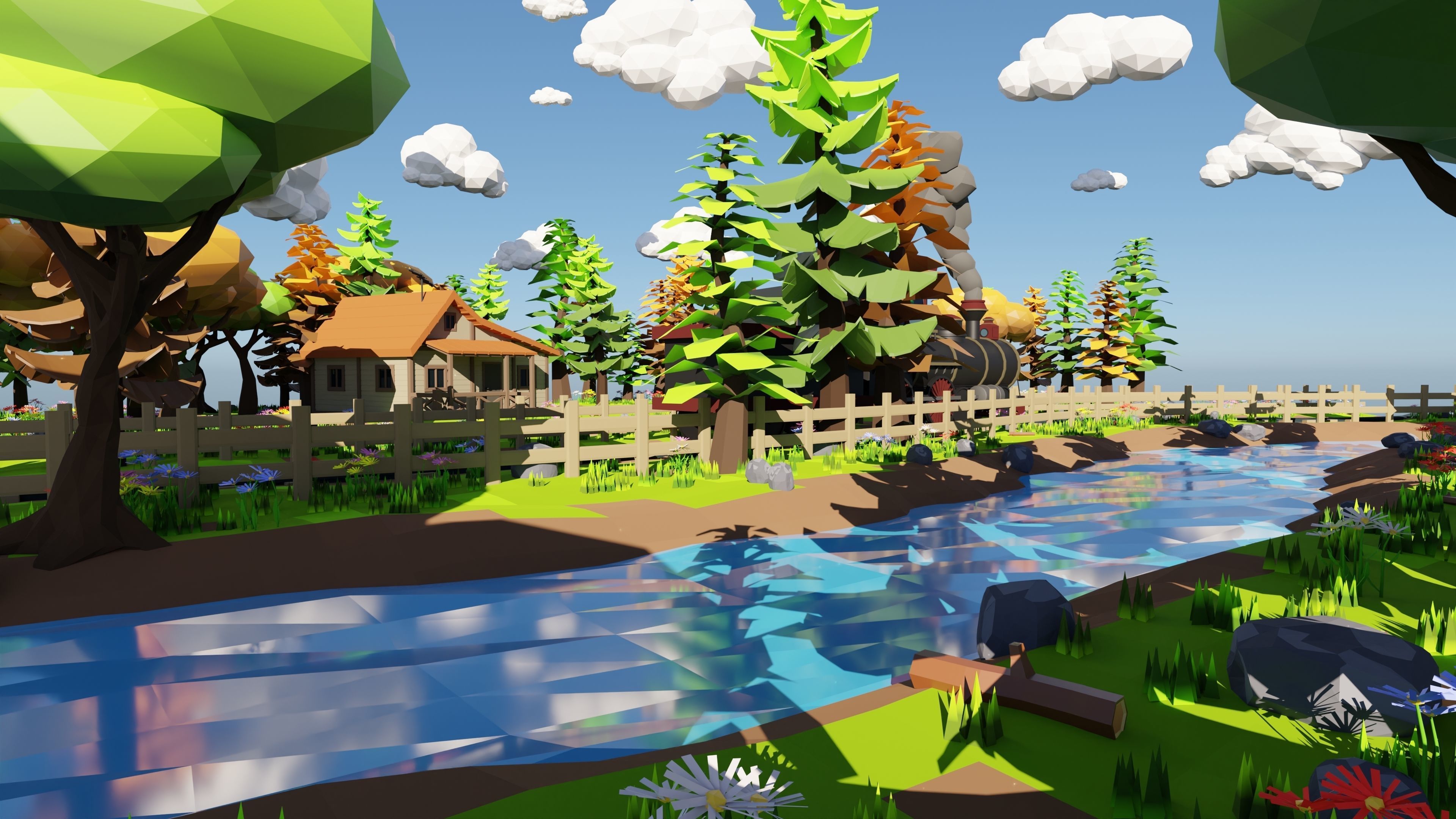 Isometric Train Scene 3D model | CGTrader