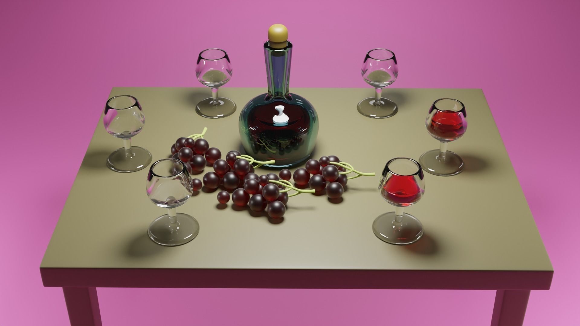 Wine bottle and glass and grapes 3D model | CGTrader