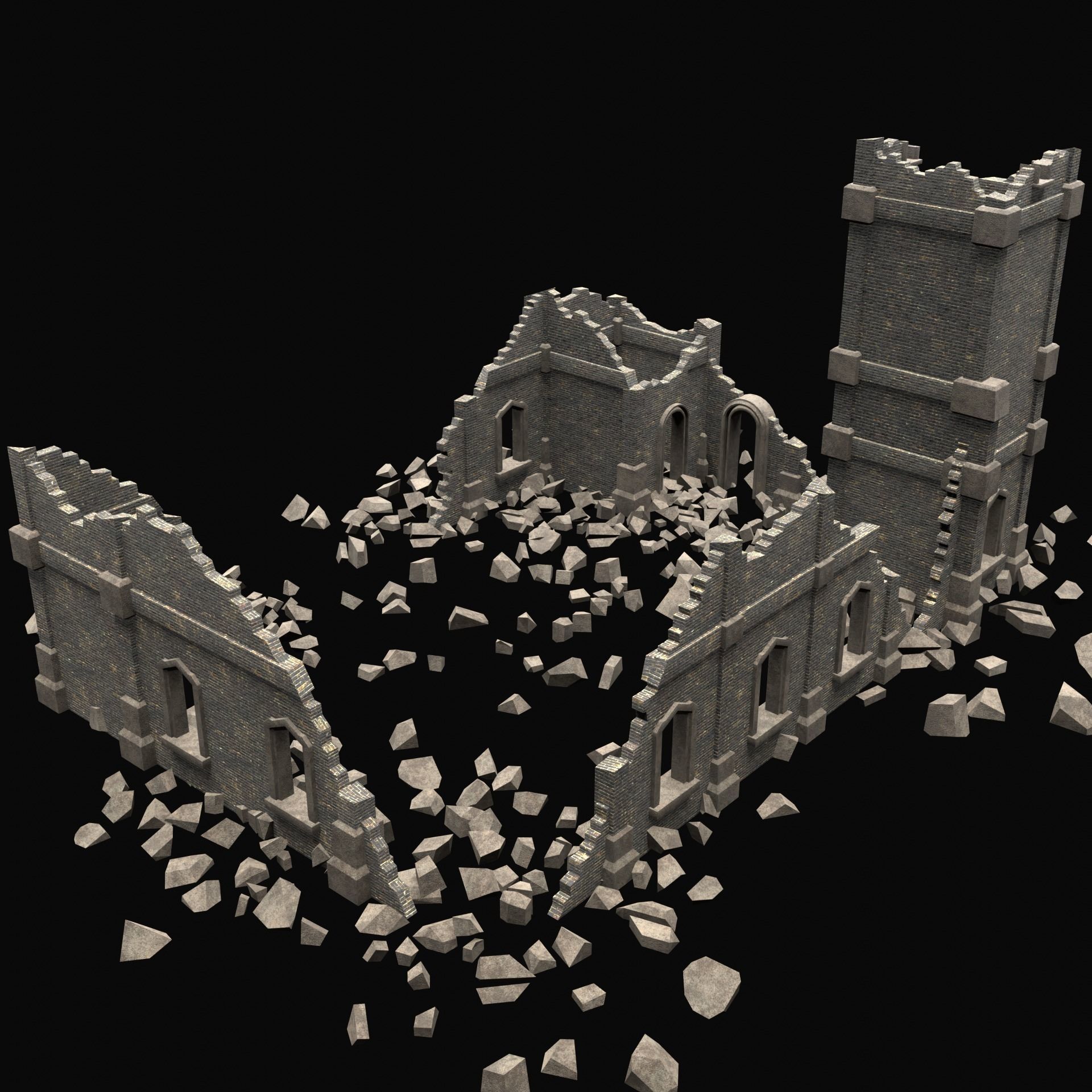 3D model RUINED RUIN MEDIEVAL CHURCH TEMPLE GOTHIC CASTLE COLLECTION VR ...