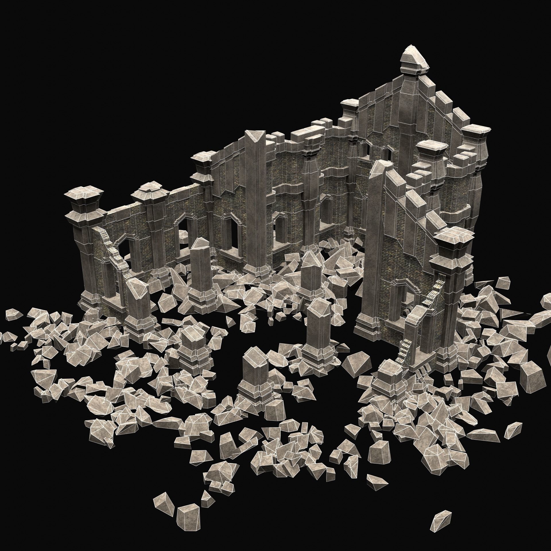 3D model RUINED RUIN MEDIEVAL CHURCH TEMPLE GOTHIC CASTLE COLLECTION VR ...
