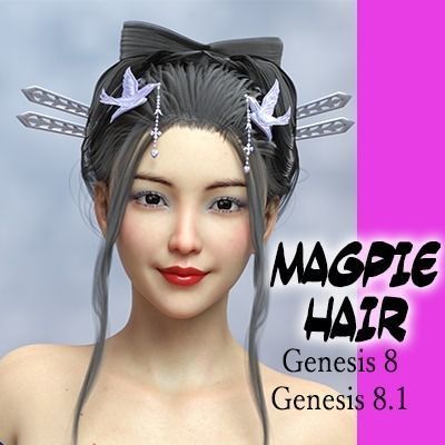 Magpie Hair For Genesis 8 Female 3D model rigged | CGTrader