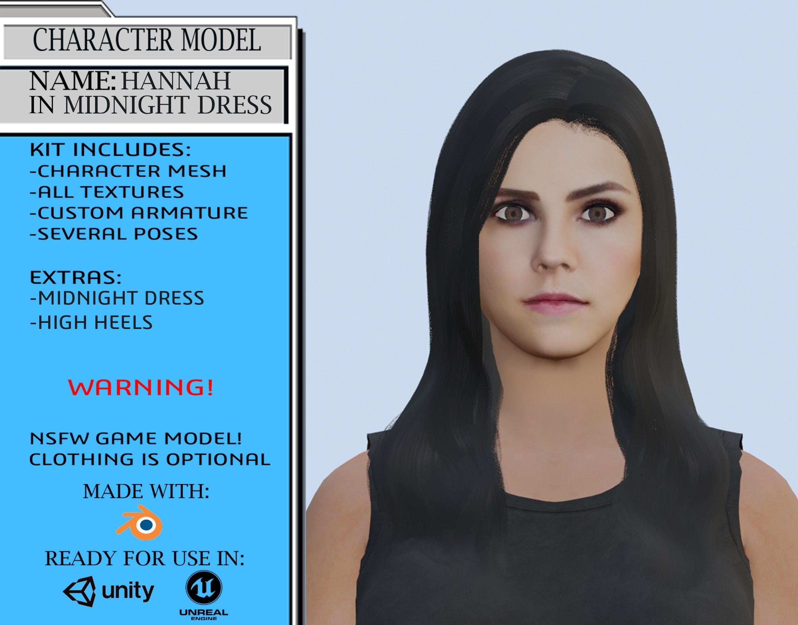 3D model VR PBR FEMALE AVATAR CHARACTER HANNAH 3D MODEL CHEAP PRICE VR ...