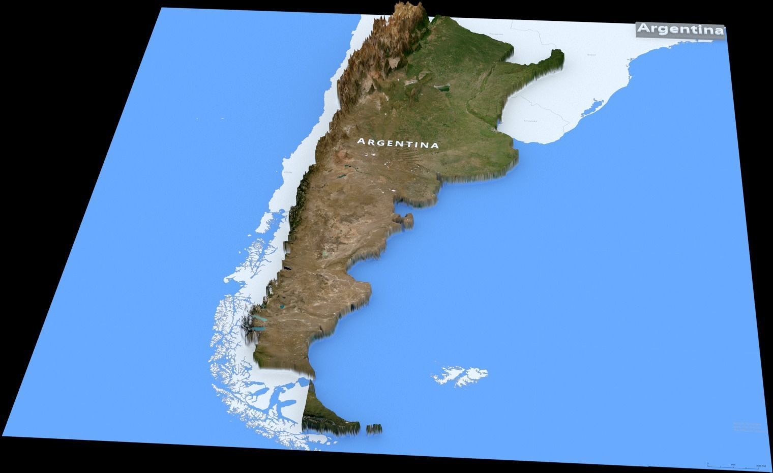 Argentina Terrain Topography Elevation DEM Geography Landscape 3D model ...