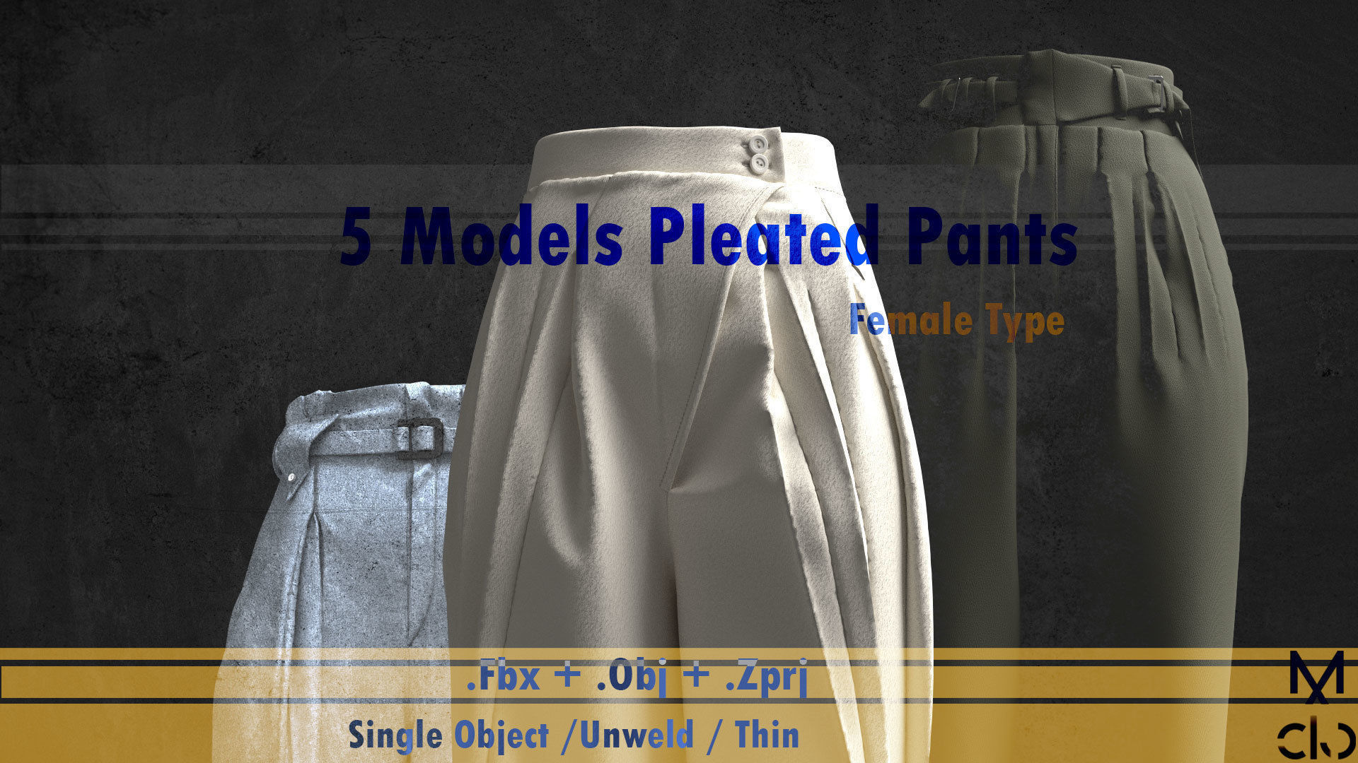 5 Models of Women Pleated Pants 3D model | CGTrader