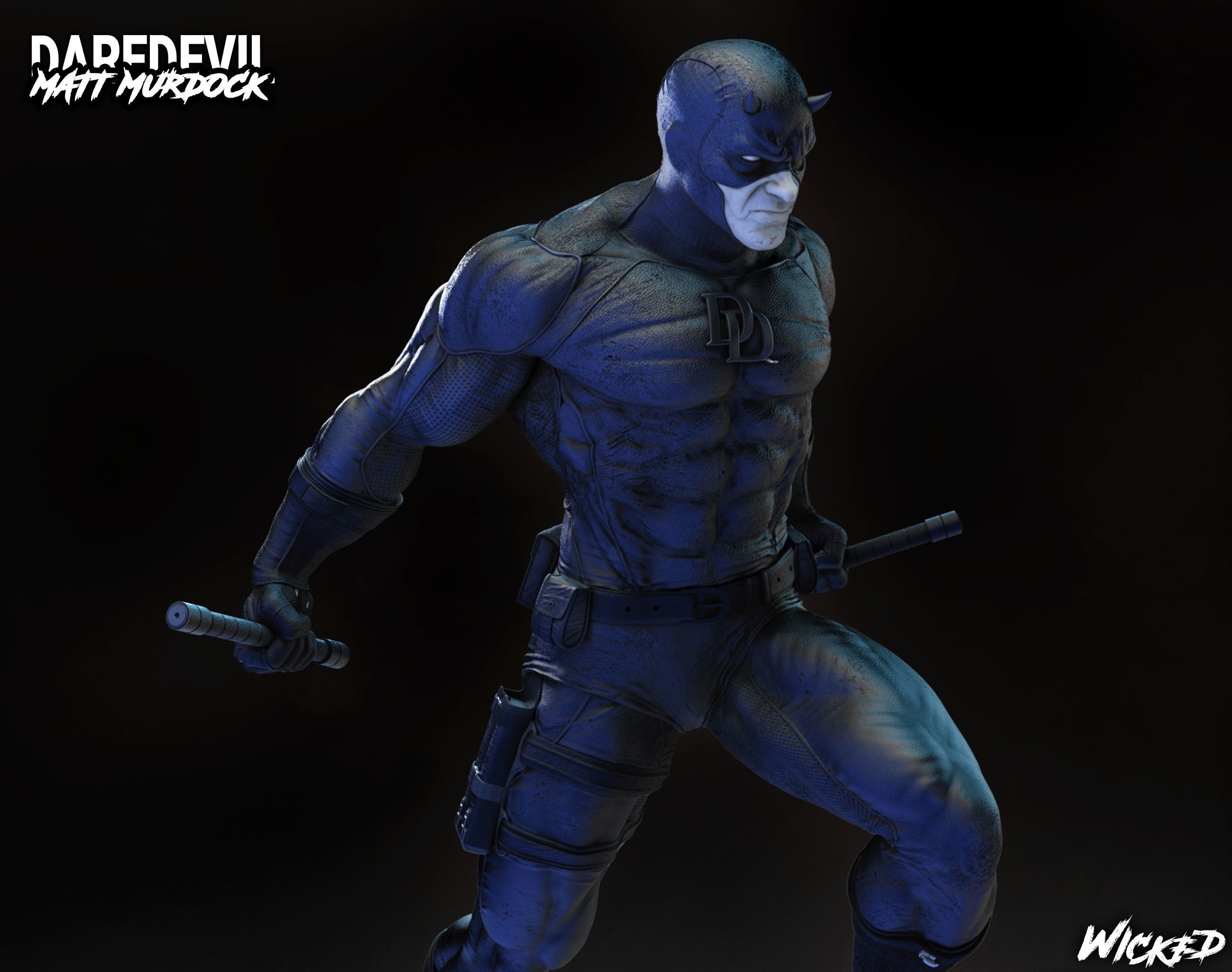 Wicked Marvel Daredevil Sculpture ready for 3d printing 3D model 3D ...