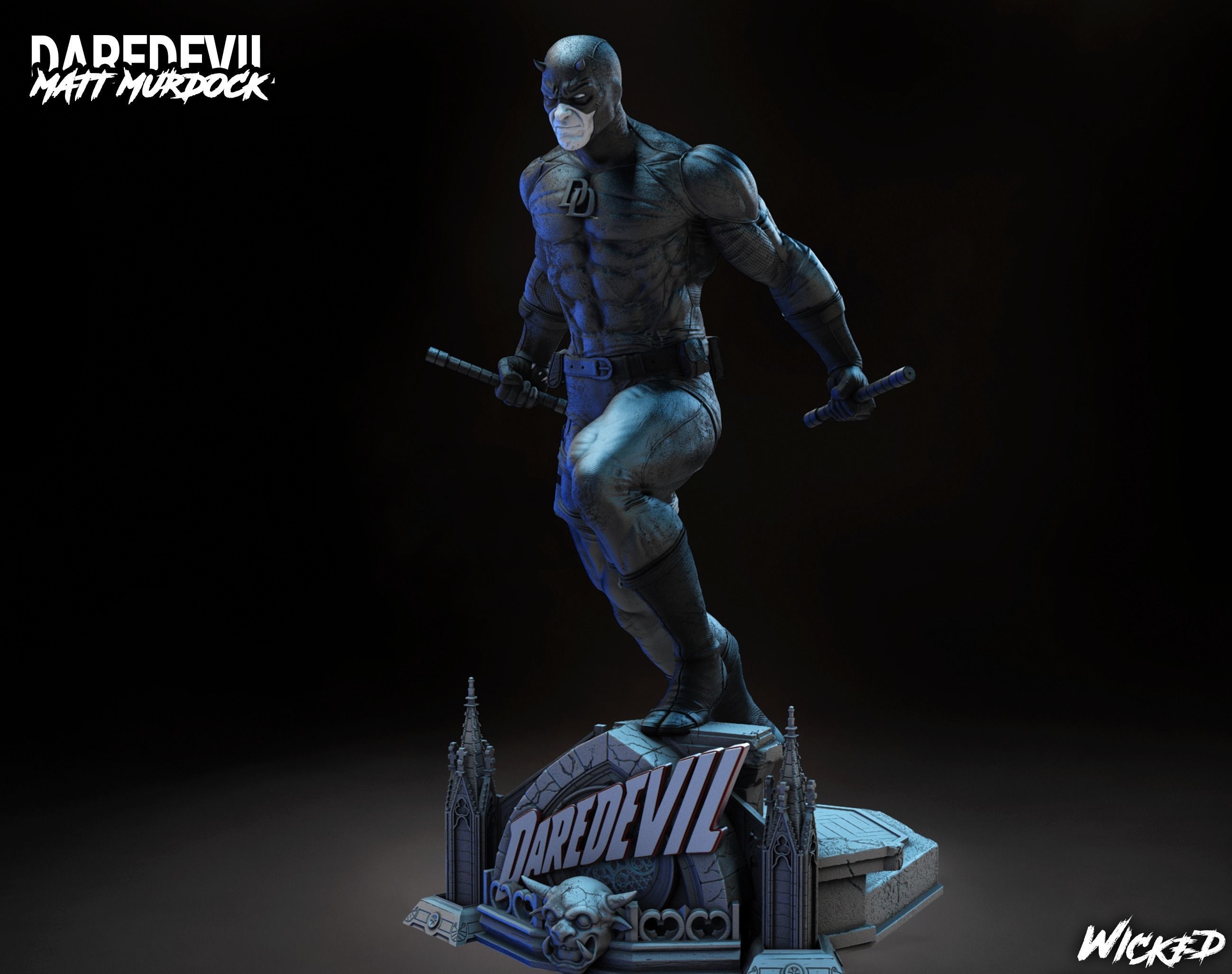 Wicked Marvel Daredevil Sculpture ready for 3d printing 3D model 3D ...