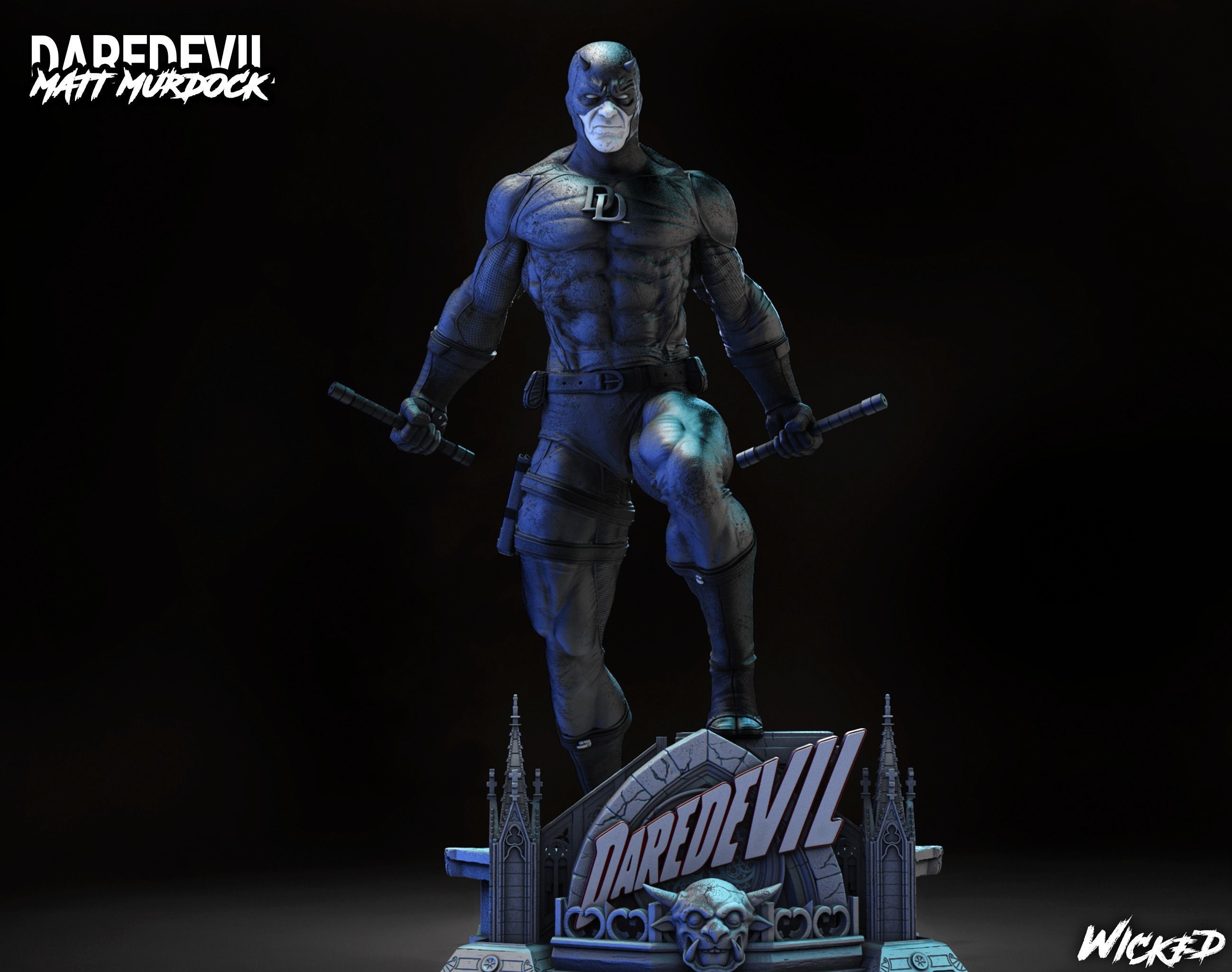 Wicked Marvel Daredevil Sculpture ready for 3d printing 3D model 3D ...