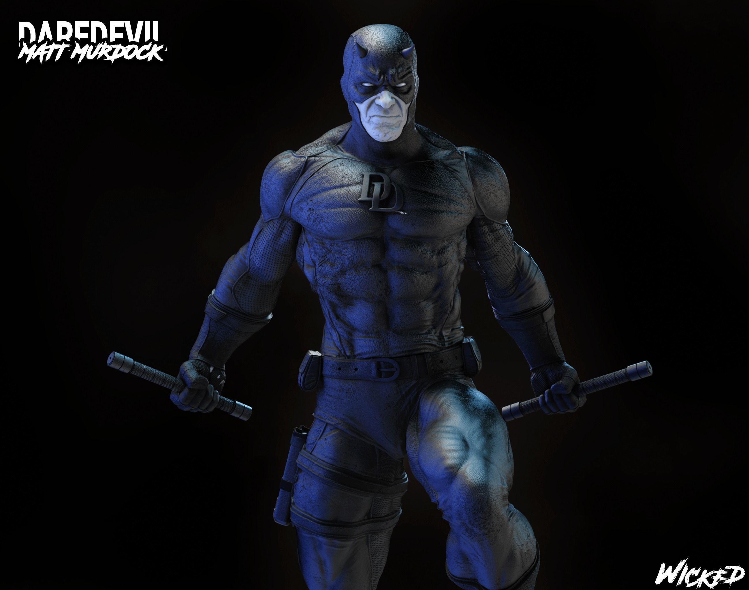 Wicked Marvel Daredevil Sculpture ready for 3d printing 3D model 3D ...