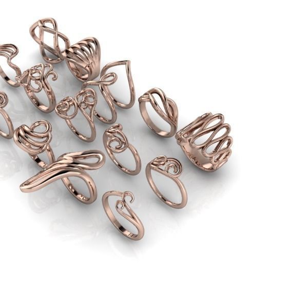 Assorted Various Collection of Free Form vintage Inspired Rings 3D ...