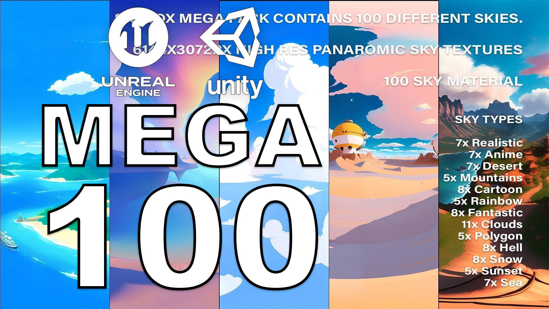 Skybox MEGA 100 Pack Cartoon Stylized Landscape Cloud sky Unity Texture ...