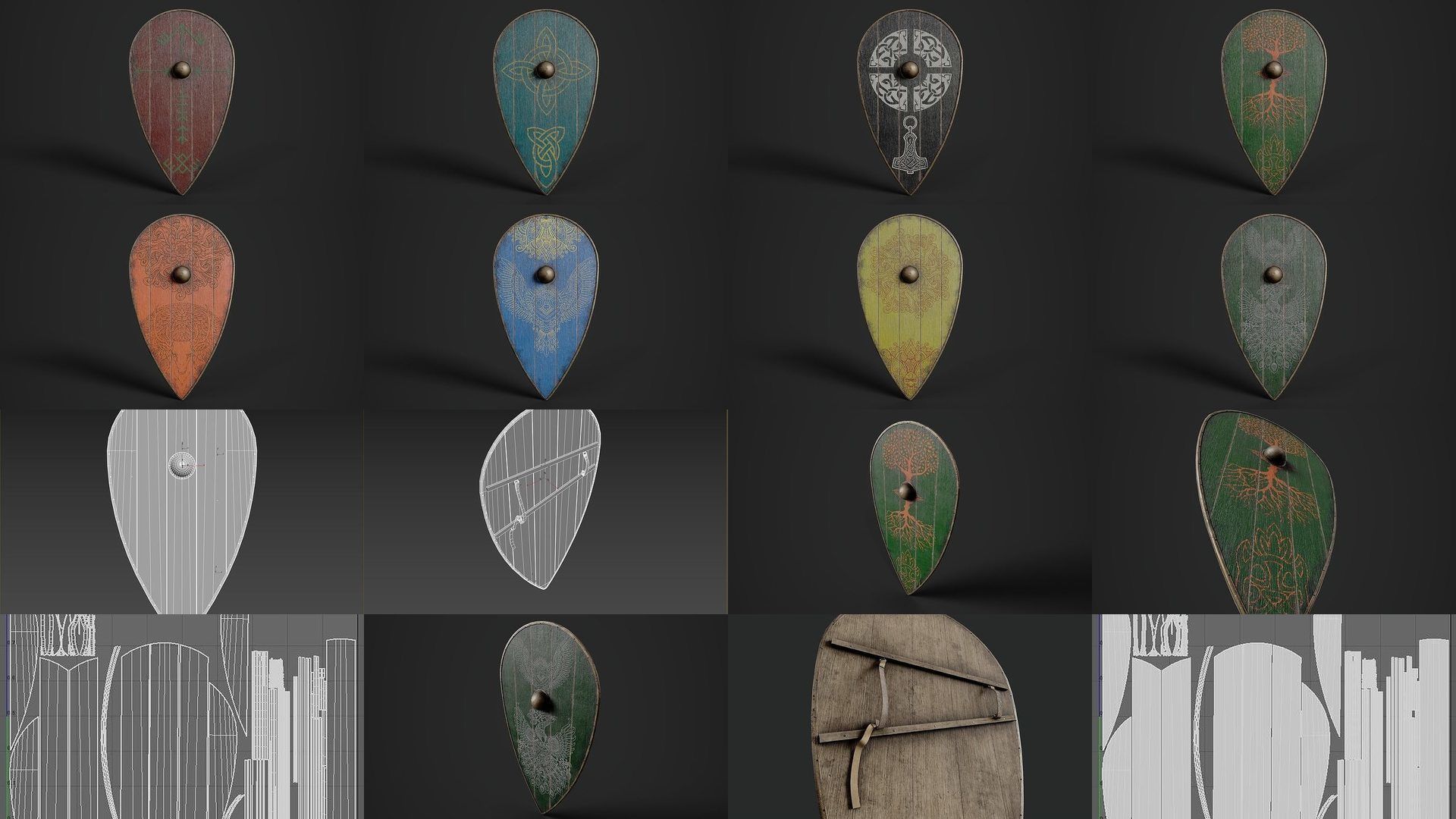 3D Model Collection Slavic kite shields 40 pieces VR / AR / low-poly ...