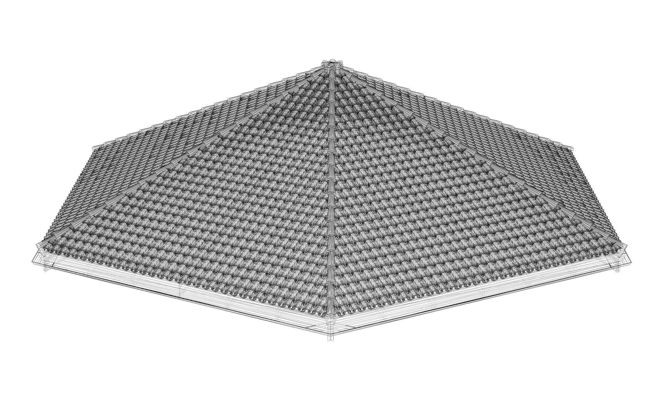 Hexagon roof with clay tile 3D model | CGTrader
