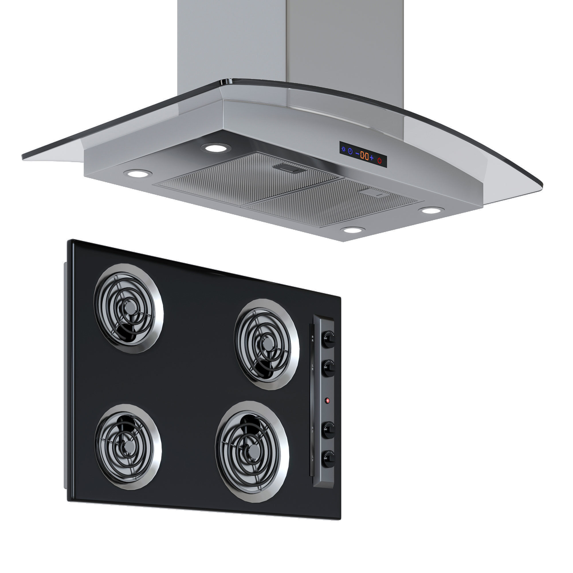Electric Cooktop and Range Hood 3D model | CGTrader
