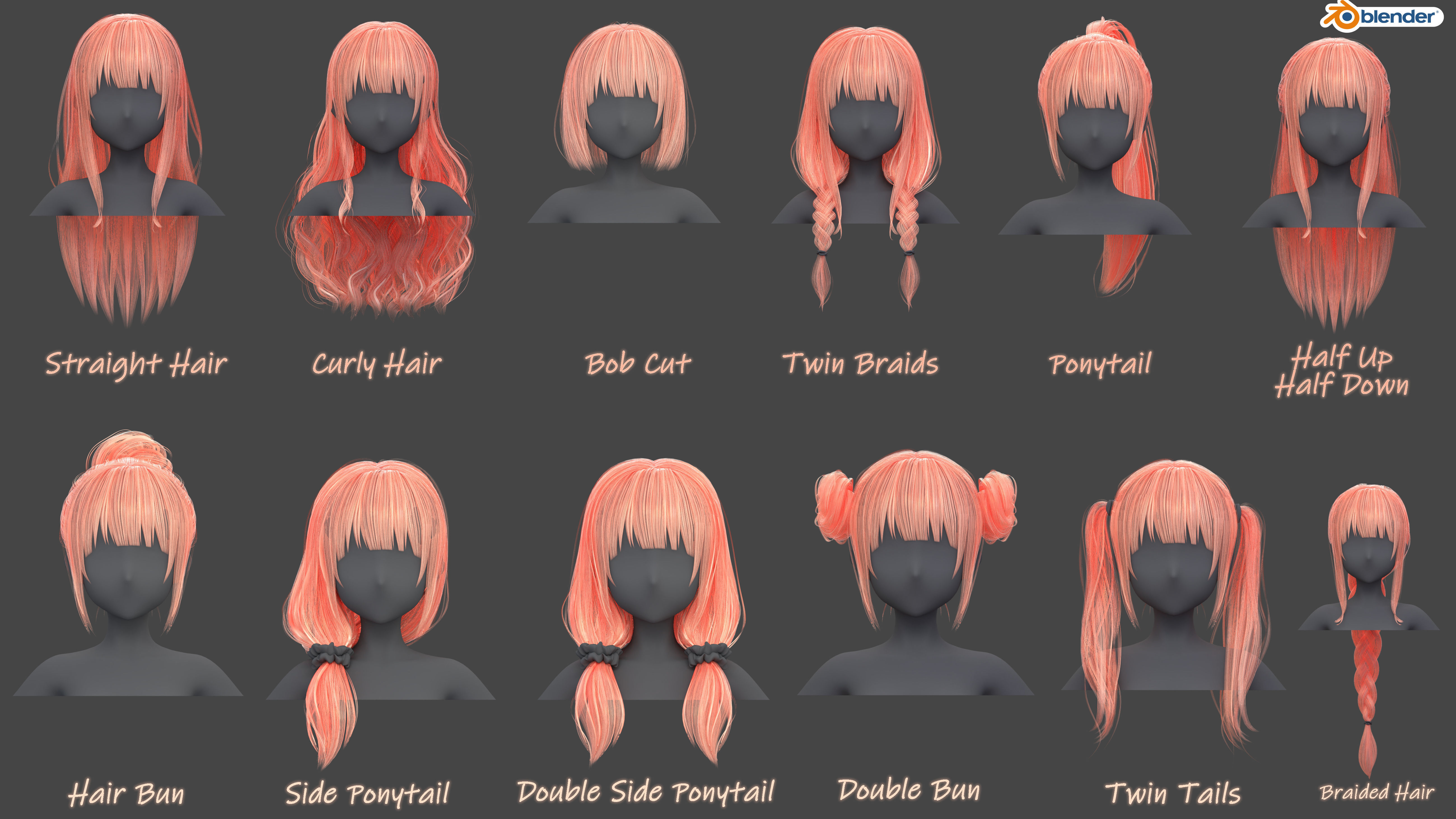 3D model Poly Hairstyle pack-12 types of Hairstyles-obj-fbx-blend files ...