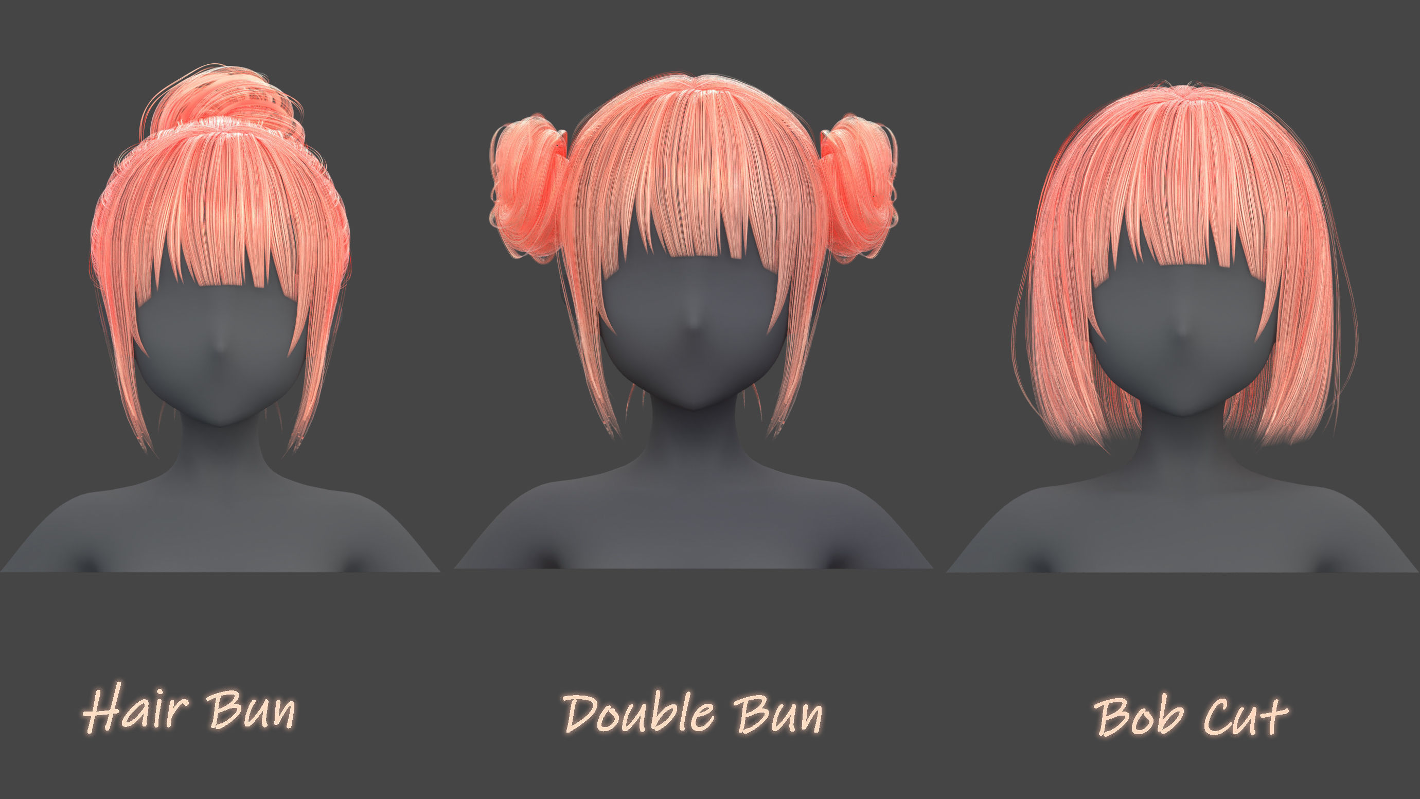 3D model Poly Hairstyle pack-12 types of Hairstyles-obj-fbx-blend files ...