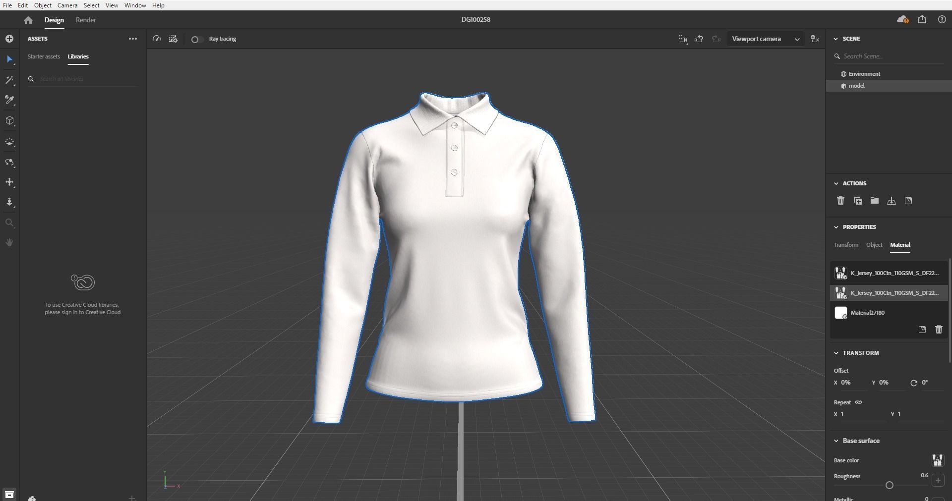 Women Long Sleeve Polo Tee Shirt 3D model | CGTrader