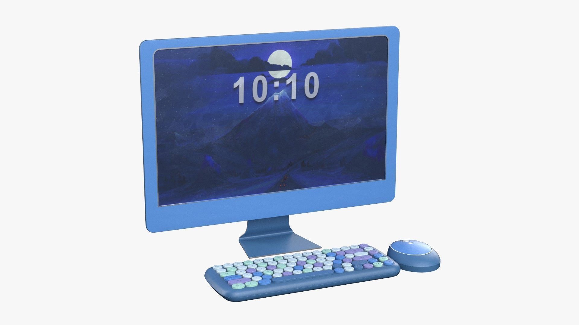 Sweet Pc Set Monitor Keyboard Mouse Night Blue Version 3D model | CGTrader