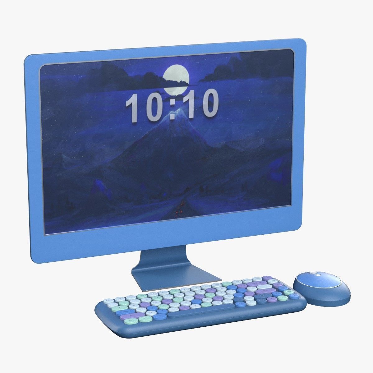 Sweet Pc Set Monitor Keyboard Mouse Night Blue Version 3D model | CGTrader